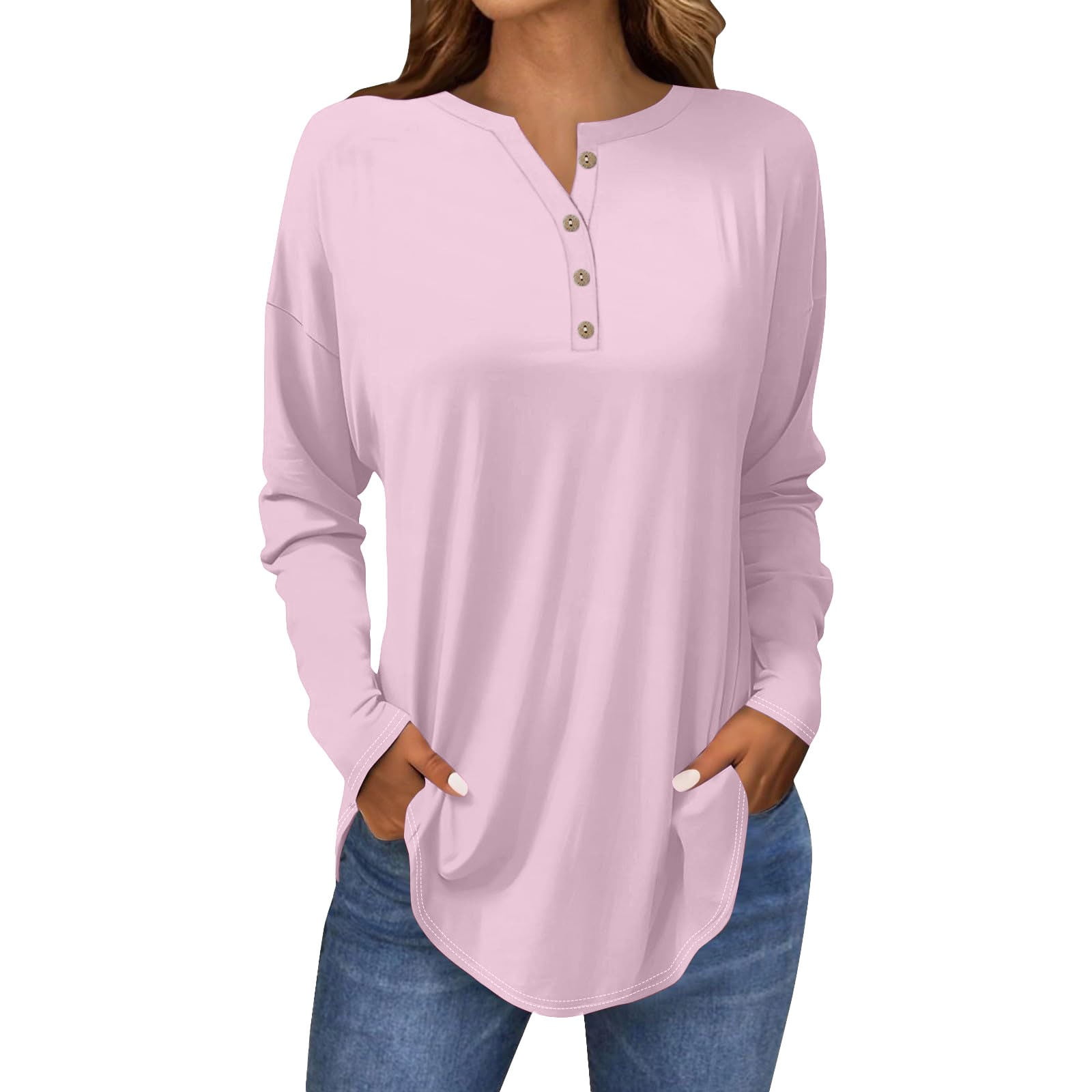 Breezora Womens Long Sleeve V Neck Button Down Shirt with Dropped ...