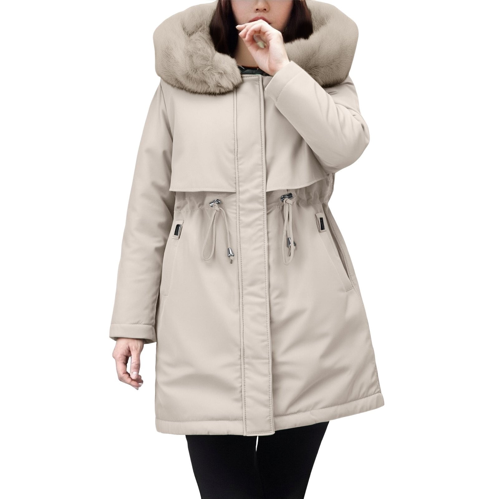 Breezora Womens Mid Length Parka Style Cotton Jacket with Faux Fur Trim ...