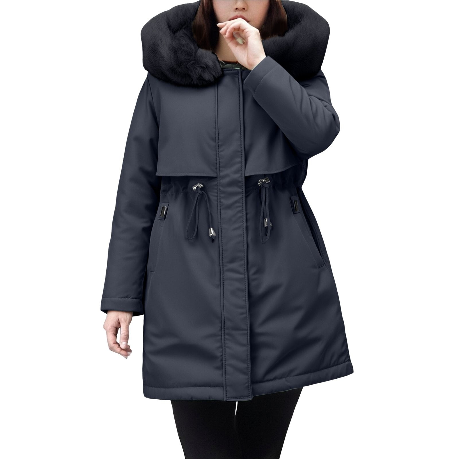 Breezora Womens Mid Length Parka Style Cotton Jacket with Faux Fur Trim ...