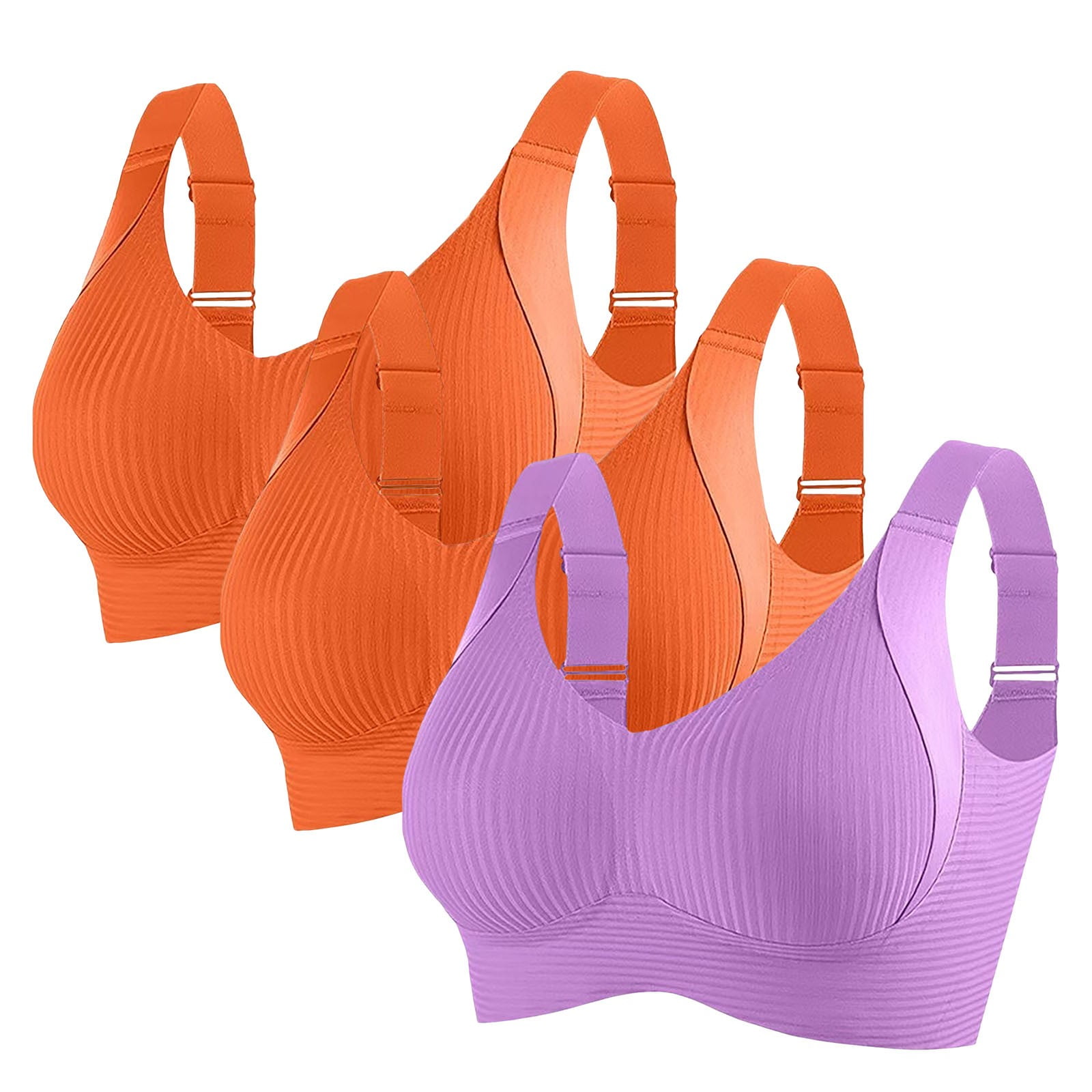Breezora Womens Supportive Wireless Bras 3 Pack Ribbed Fabric ...