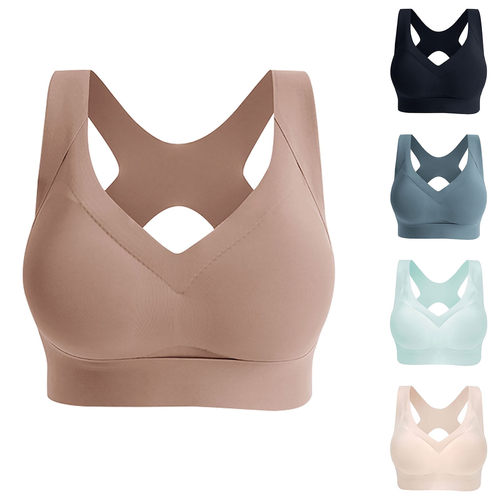 Breezora Womens Wireless Open Back Bra Seamless Side Support Lifting ...