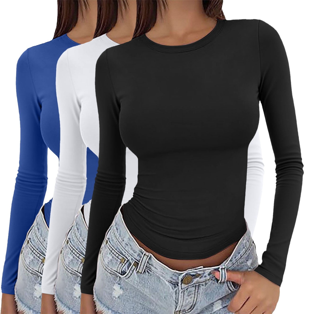 Breezora Y2K Inspired Layering Top Set Women's Basic Long Sleeve Round ...