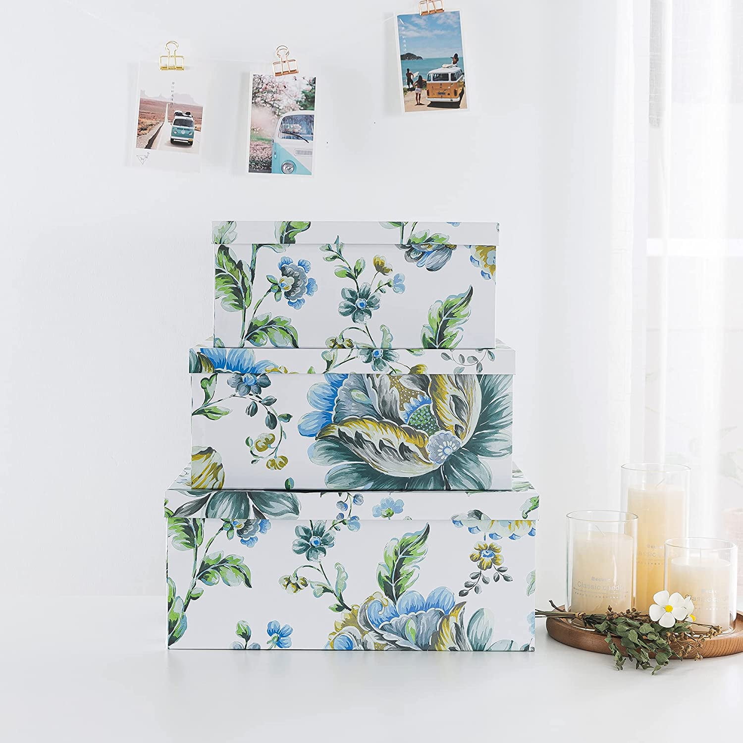 Breezy Bloom Floral Storage Boxes with Lid - Set of 3, Decorative Photo ...