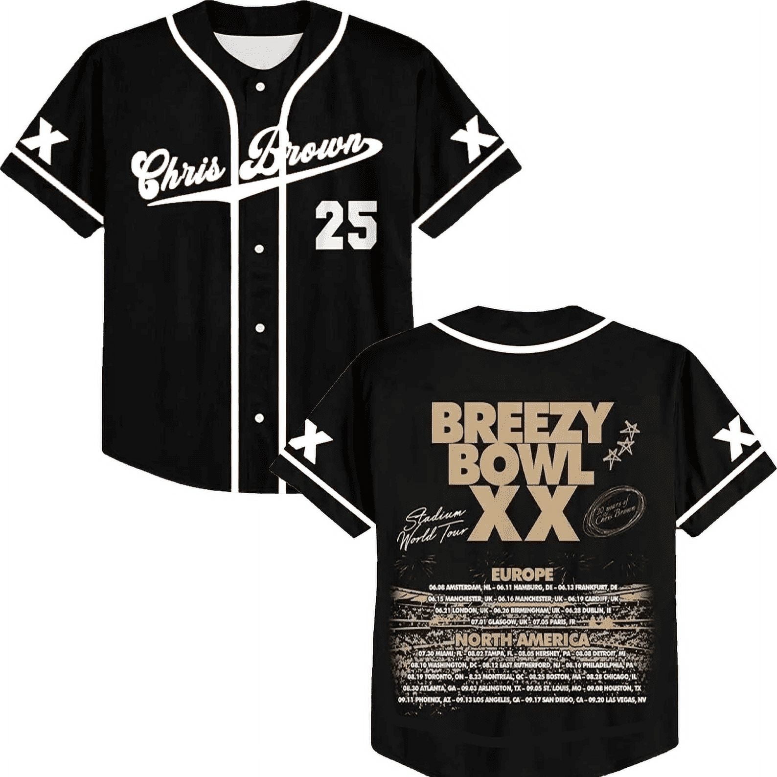 Breezy Bowl 2025 x Chris Brown Co - branded Short Sleeve V - Neck Button - Down Hip Hop Shirts ...