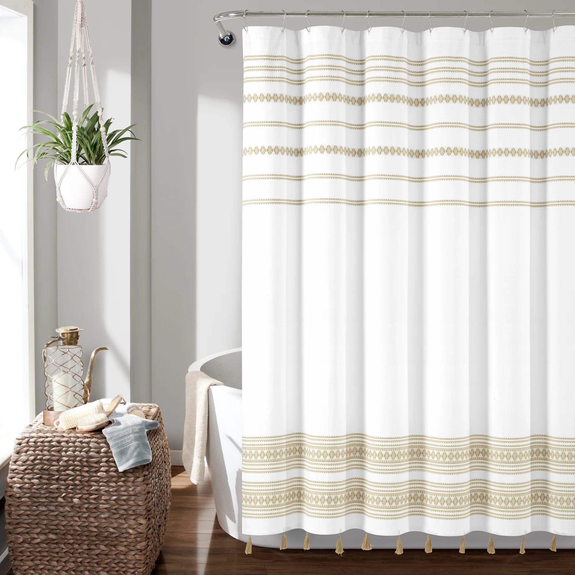 Breezy Chic Tassel Jacquard Eco-Friendly Recycled Cotton Shower Curtain ...