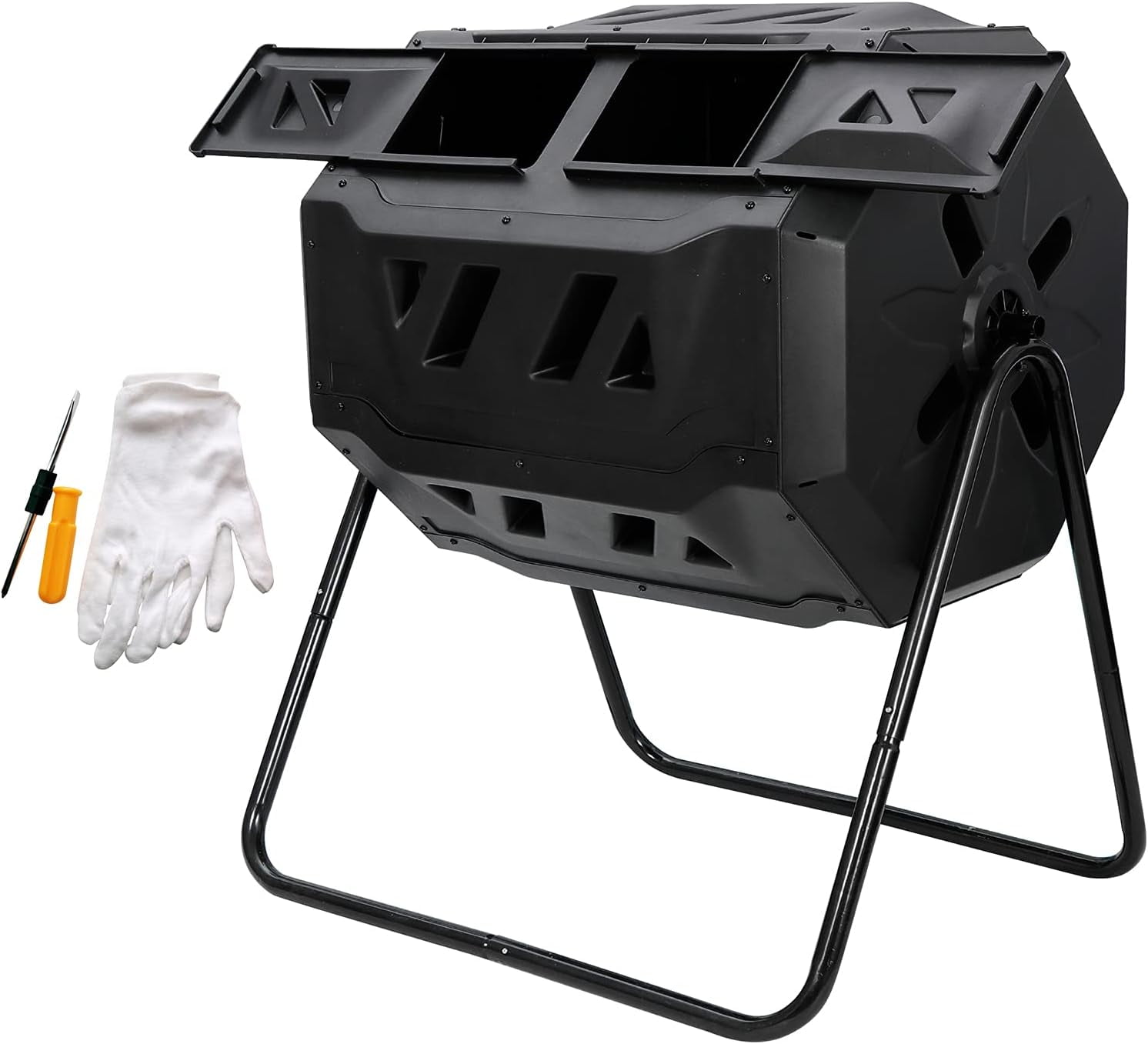 Breezy Living 43 Gallon Large Composting Tumbler Dual Rotating Chamber ...