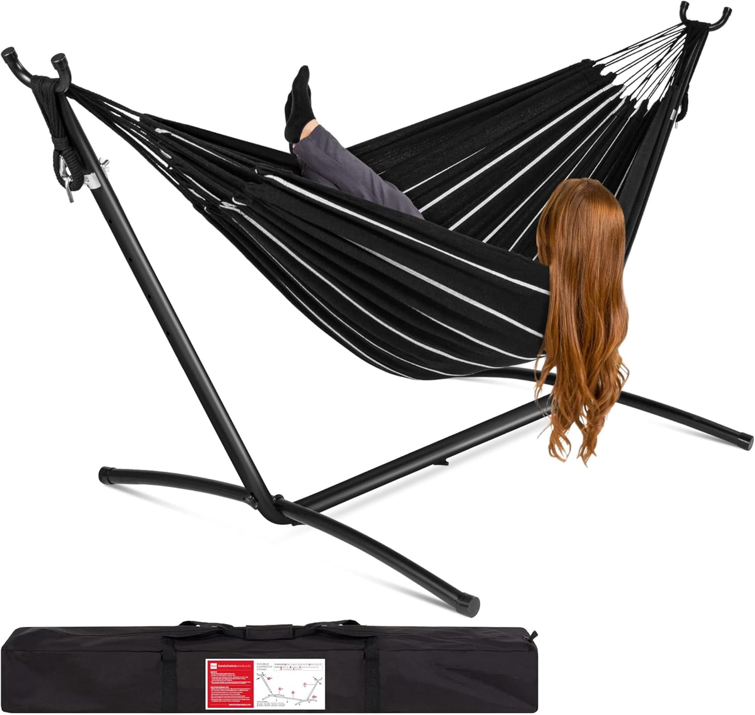 Breezy Living Double Hammock with Steel Stand, Indoor Outdoor Brazilian ...