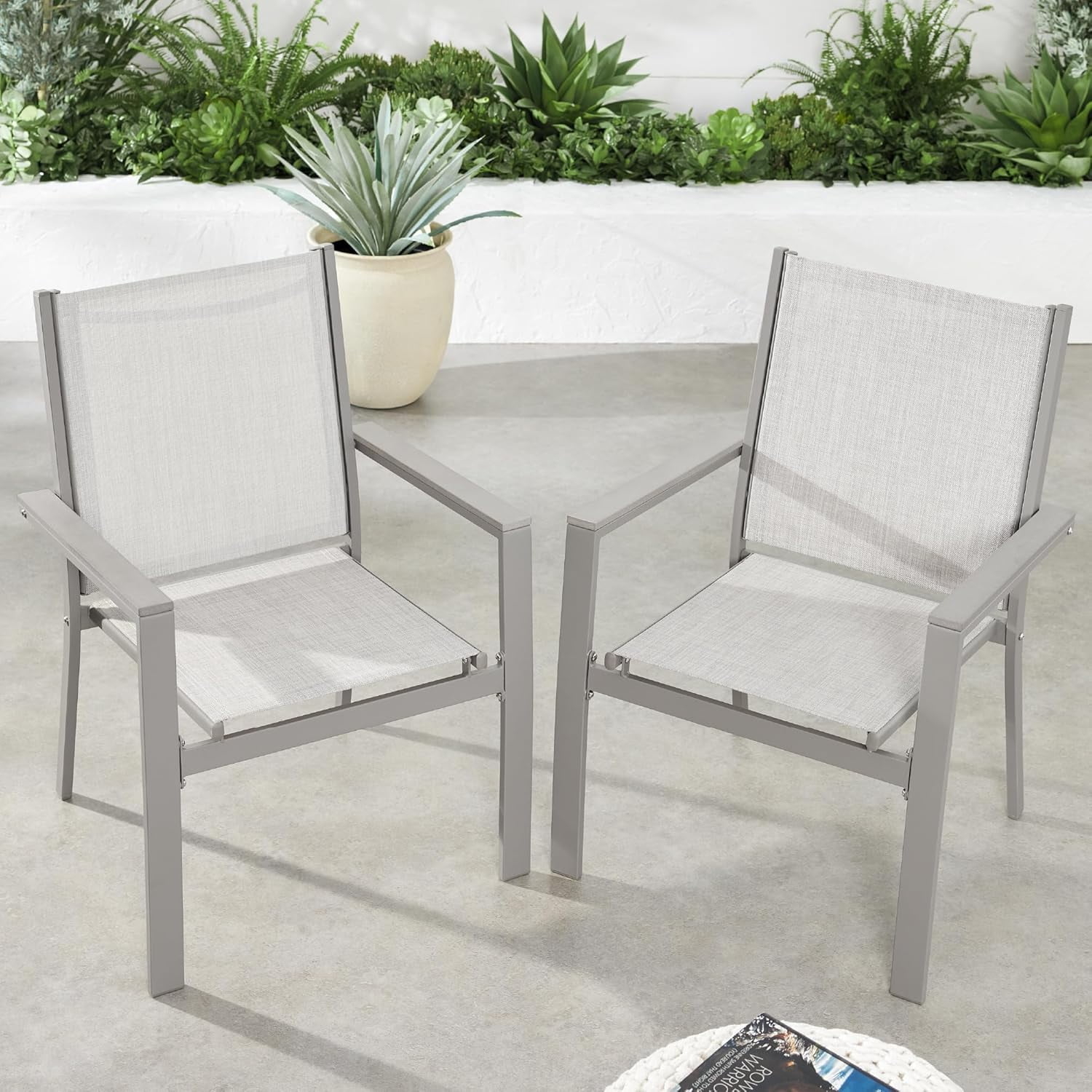 Breezy Living Set of 2 Stackable Outdoor Textilene Chairs, All-Weather ...