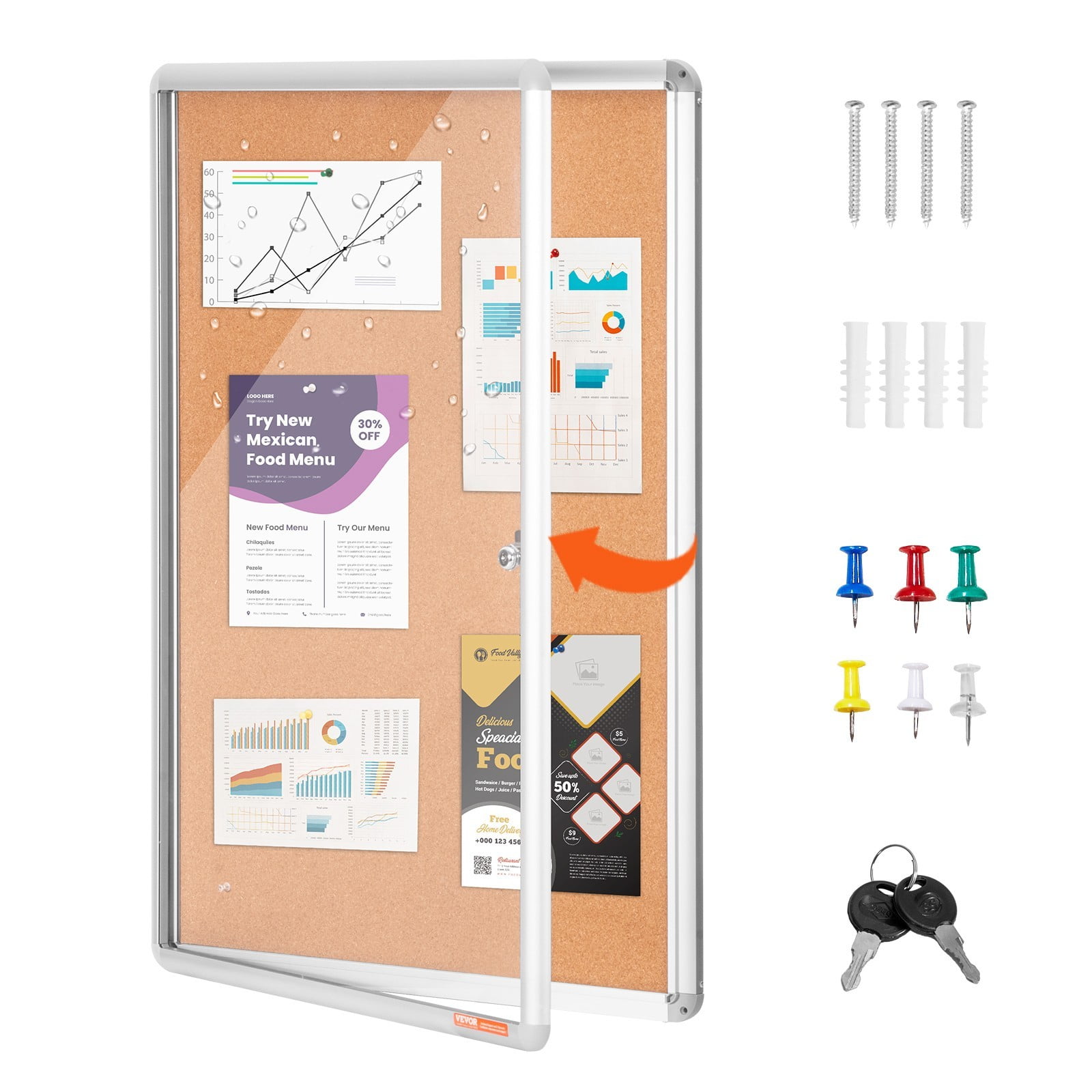 Breezy Living Wall Mount 36"x24" Enclosed Cork Board Aluminum Frame ...