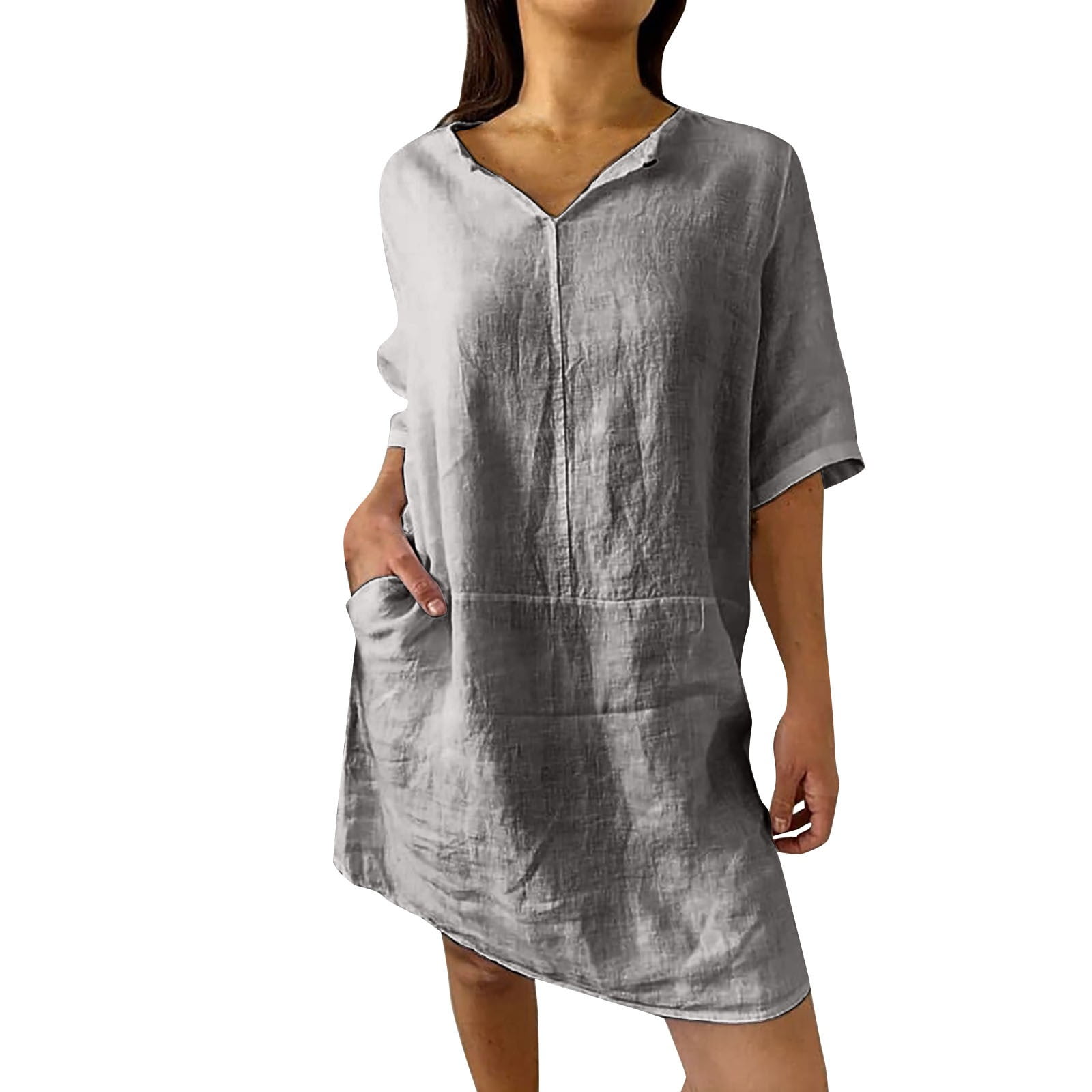 Breezy Midi Shirt Dress 2024 3/4 Sleeve Beach Cover-Up with Hidden Belt ...