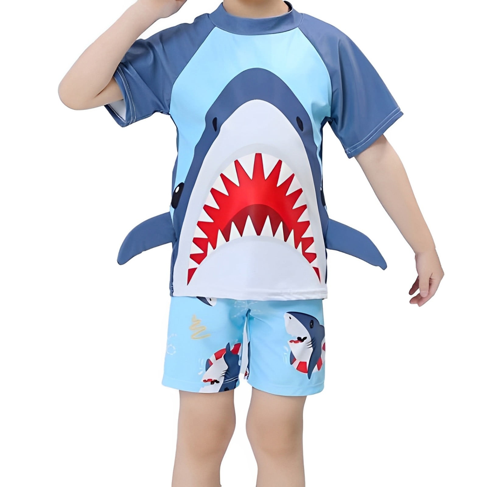 BreezyBloom Boys 2-Piece Swimsuits Rash Guard Swim Trunks UPF 50+ Shark ...