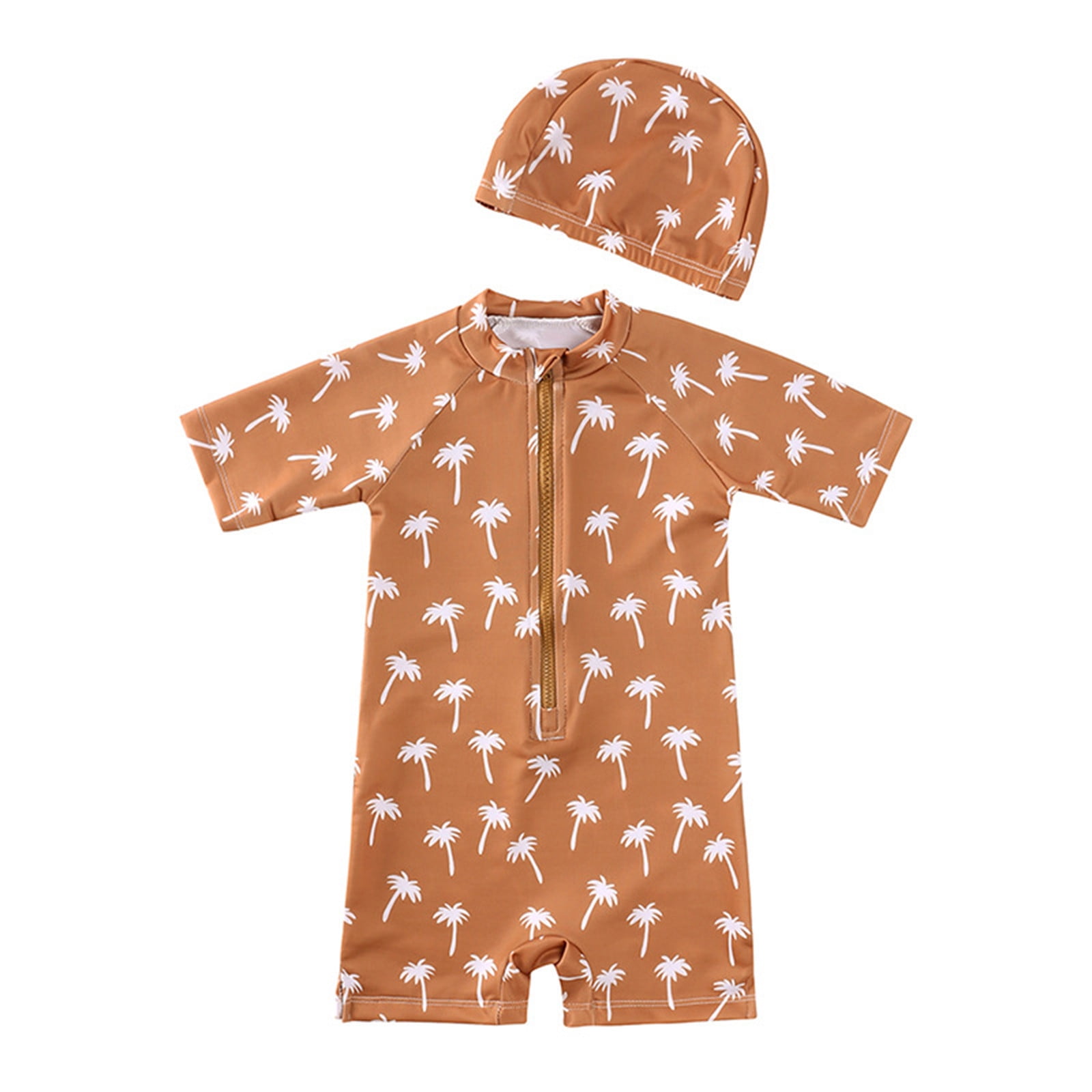 BreezyBloom Boys Coconut Tree Rash Guard One-Piece Swimsuit Beach Hat ...