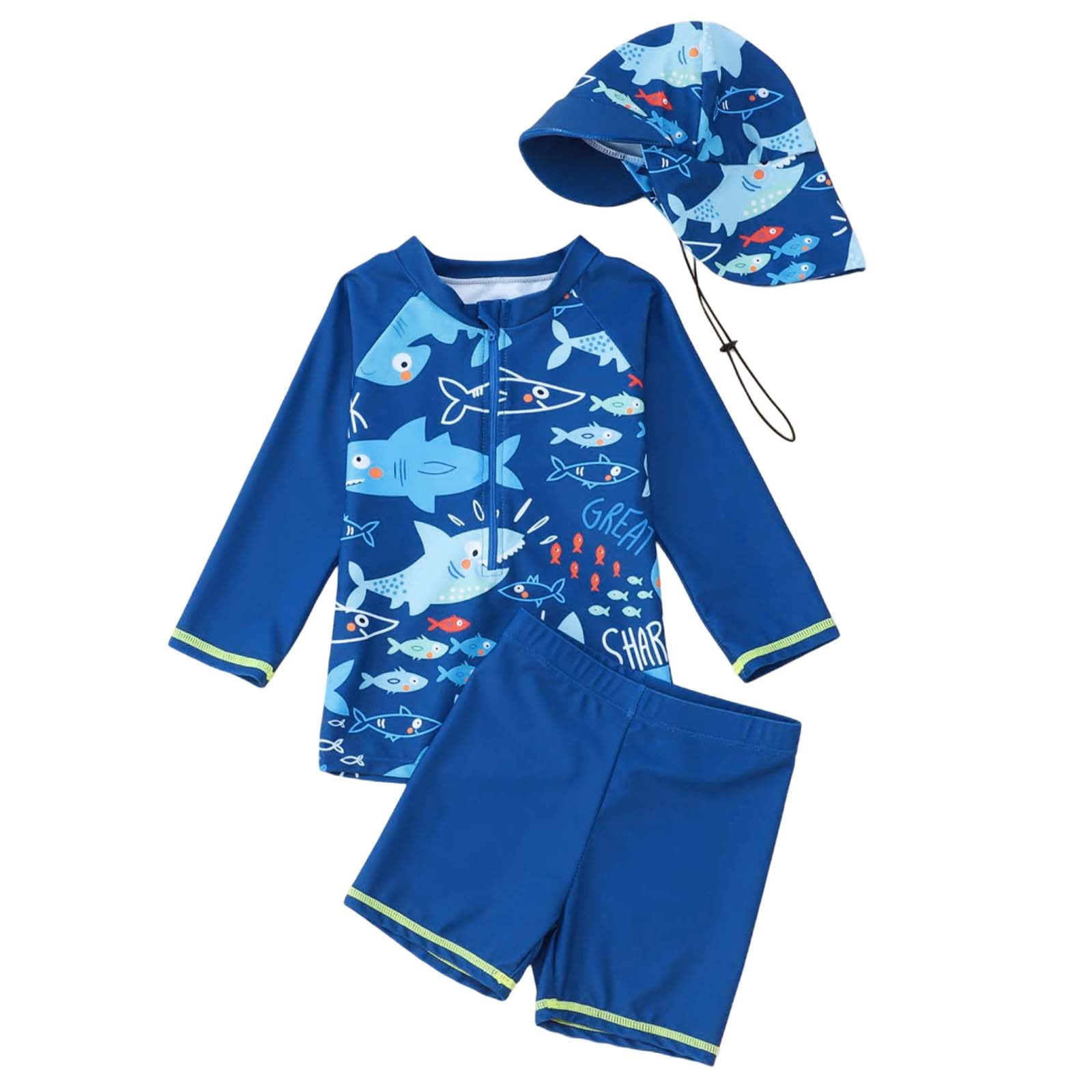 BreezyBloom Boys Shark Prints Rash Guard Swimsuits Beach Trunks Cap UPF ...