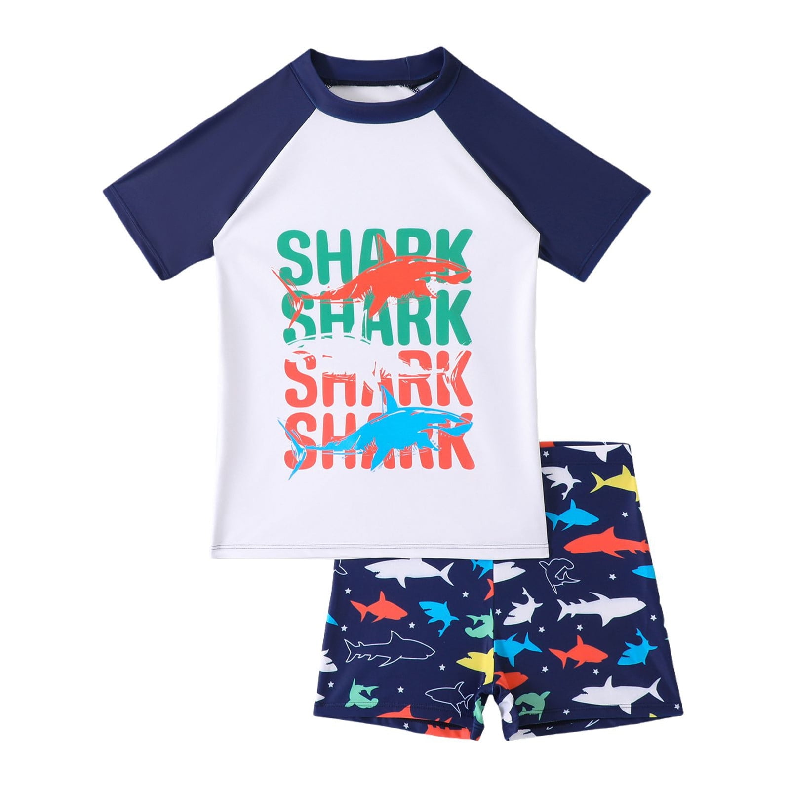 BreezyBloom Boys Shark UPF 50+ Rash Guard Swimsuits Swim Trunks 2-Piece ...