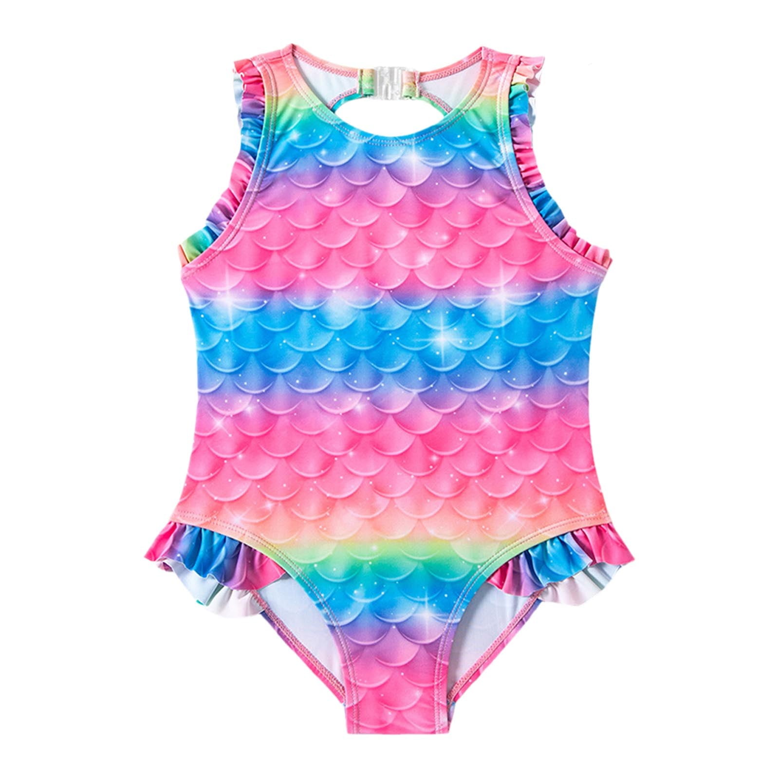 BreezyBloom Girls Fish Scale Prints One-Piece Ruffle Cutout Beach ...