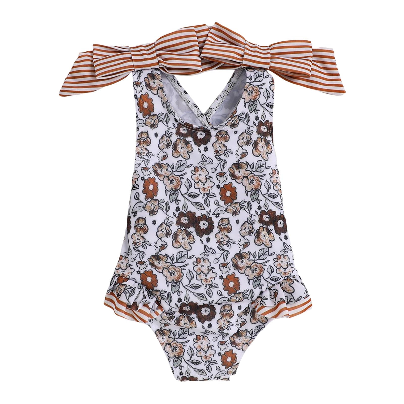 BreezyBloom Girls Floral Ruffle One Piece Swimwear Bow UPF 50+ Beach ...
