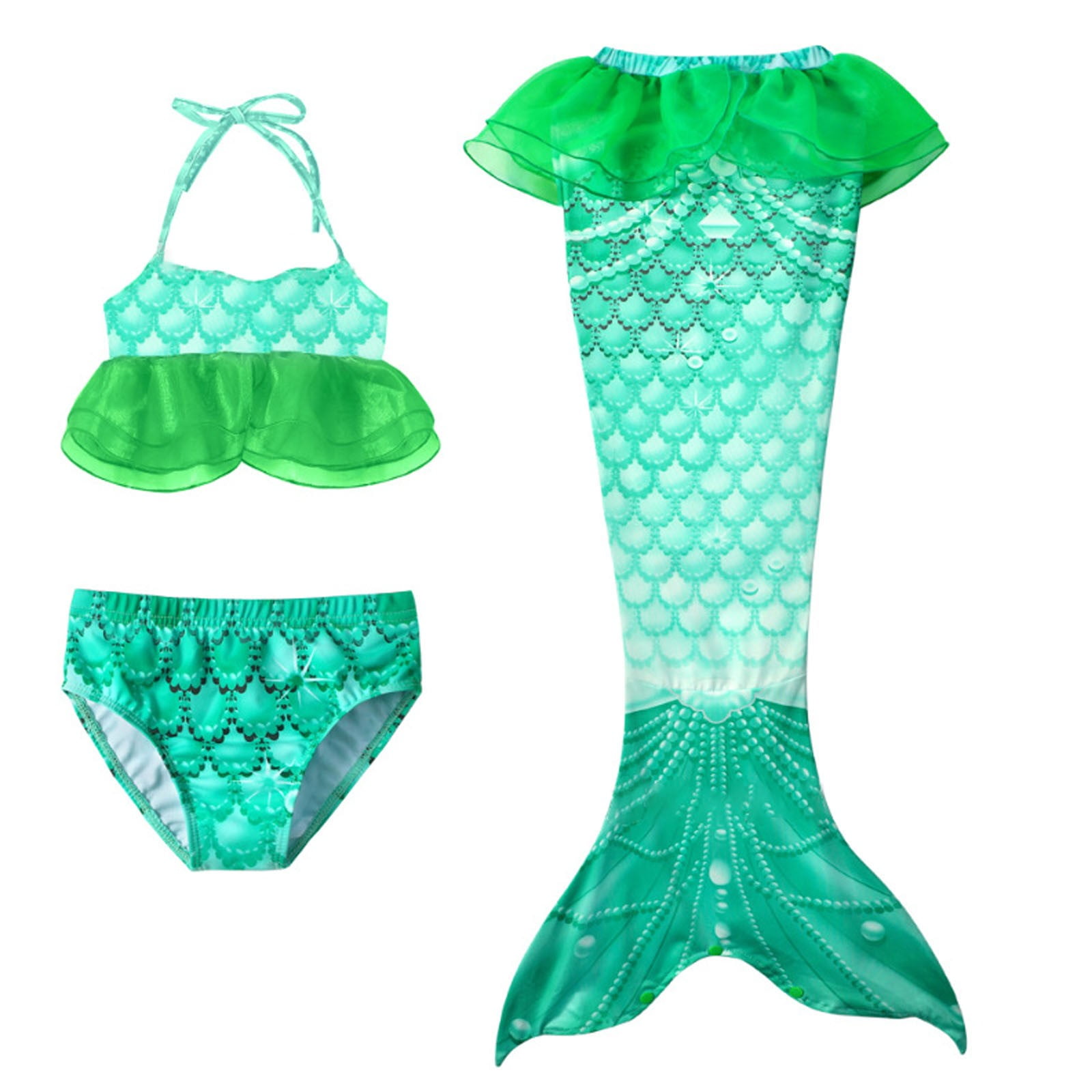 BreezyBloom Girls Halter Ruffle Bikinis Swimsuit Tail Skirt 3-Piece ...