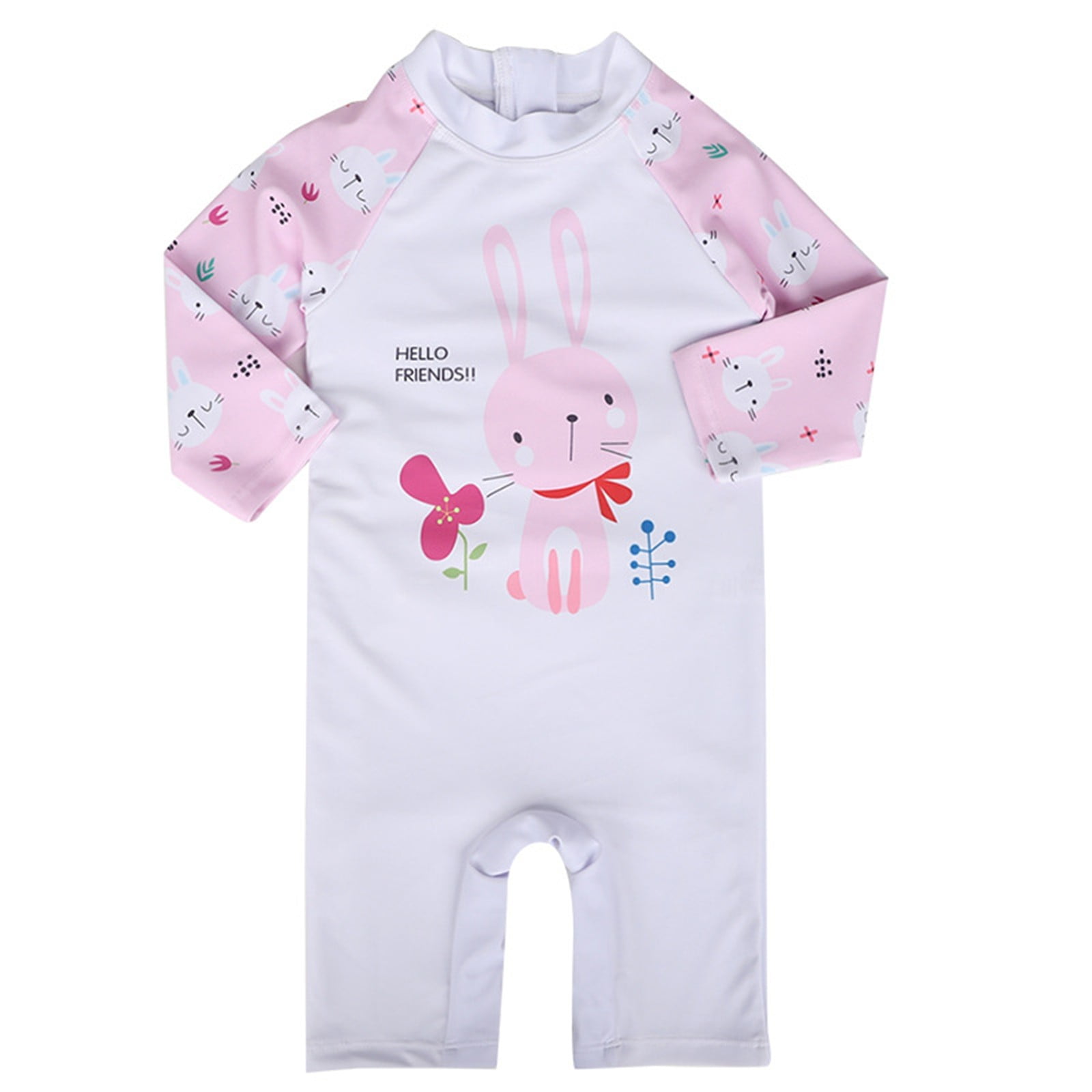 BreezyBloom Girls Long-Sleeve One-Piece Swimsuits Cap UPF 50+ Rabbit ...