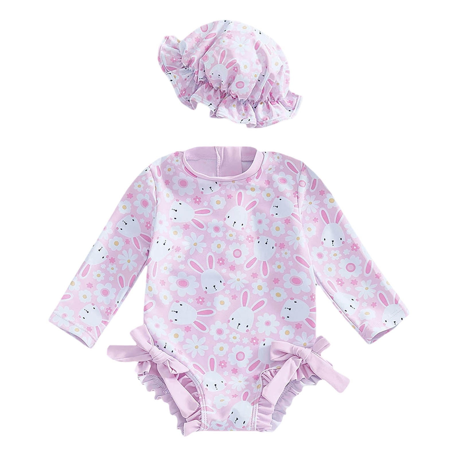 BreezyBloom Girls Long-Sleeve Rabbit Prints One Piece Beach Cap Cute ...