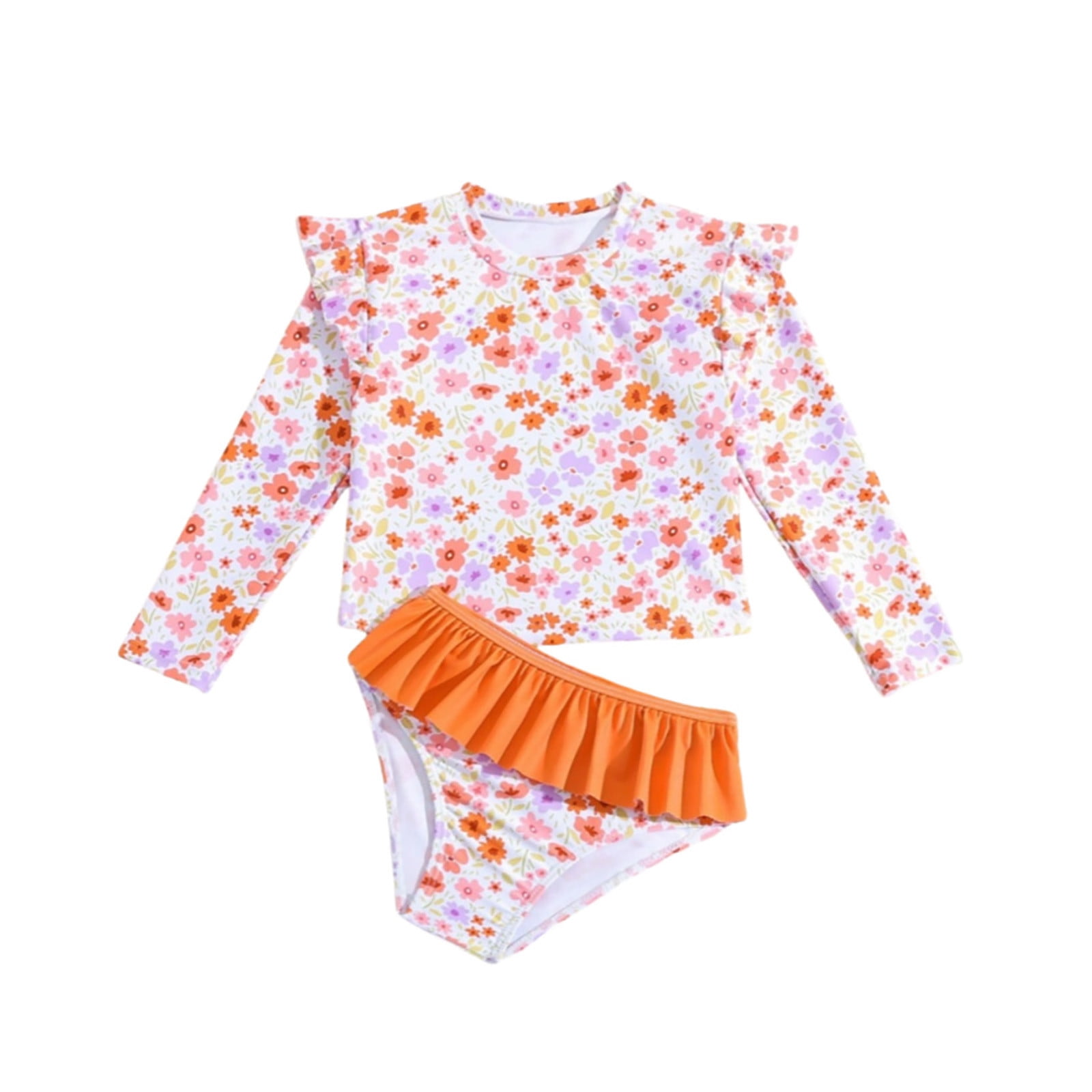 BreezyBloom Girls UPF 50+ Floral Rash Guard Swimsuits Ruffle 2-Piece ...