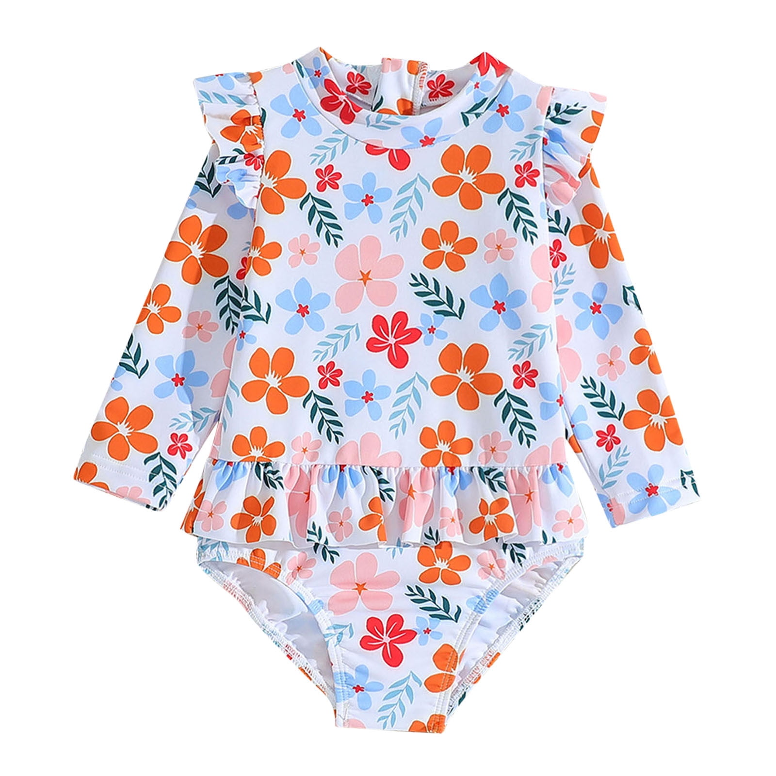 BreezyBloom Girls UPF 50+ Ruffle Rash Guard One-Piece Long Sleeve ...