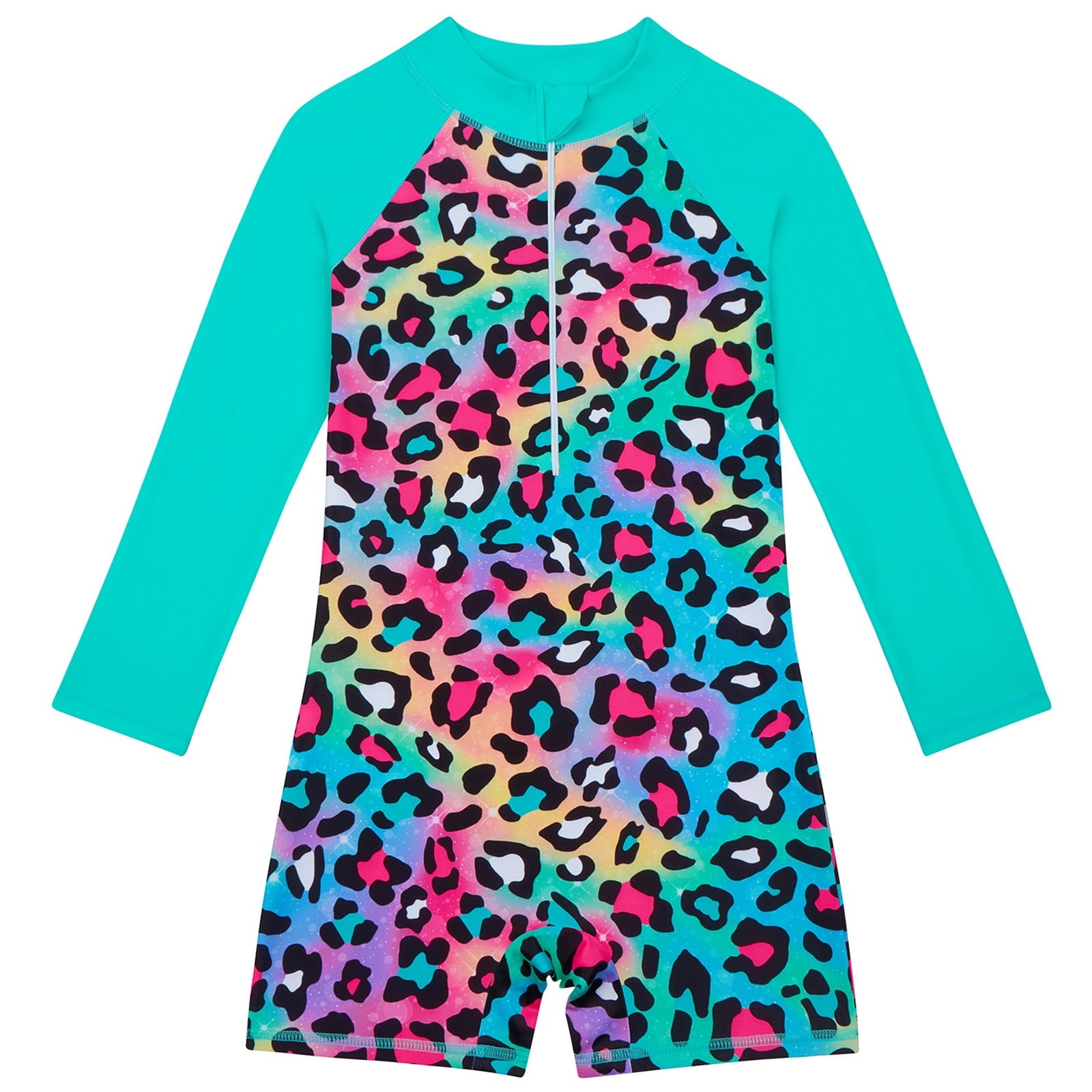 BreezyBloom Girs Long Sleeve One-Piece Rash Guard Leopard Print Half ...