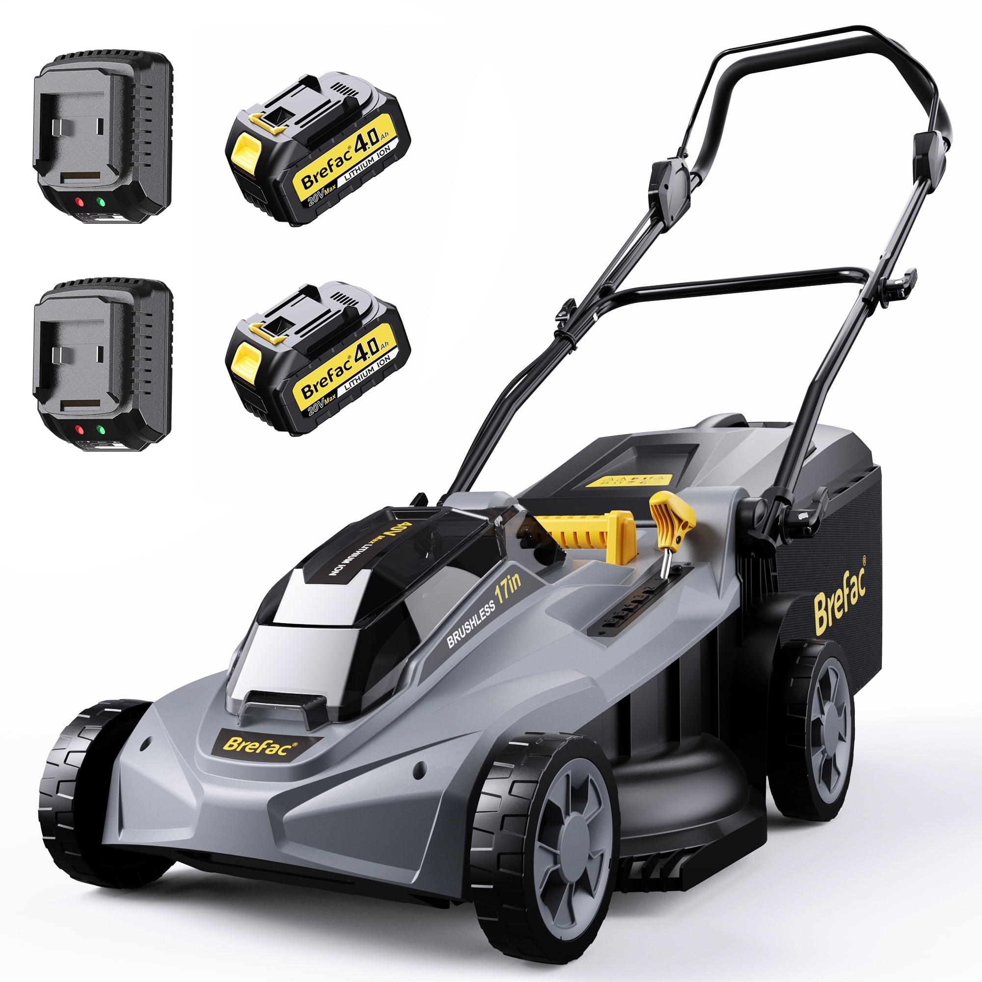 Brefac 40V (2 x 20V) 17'' Cordless Lawn Mower, Multi-Functional Grass ...