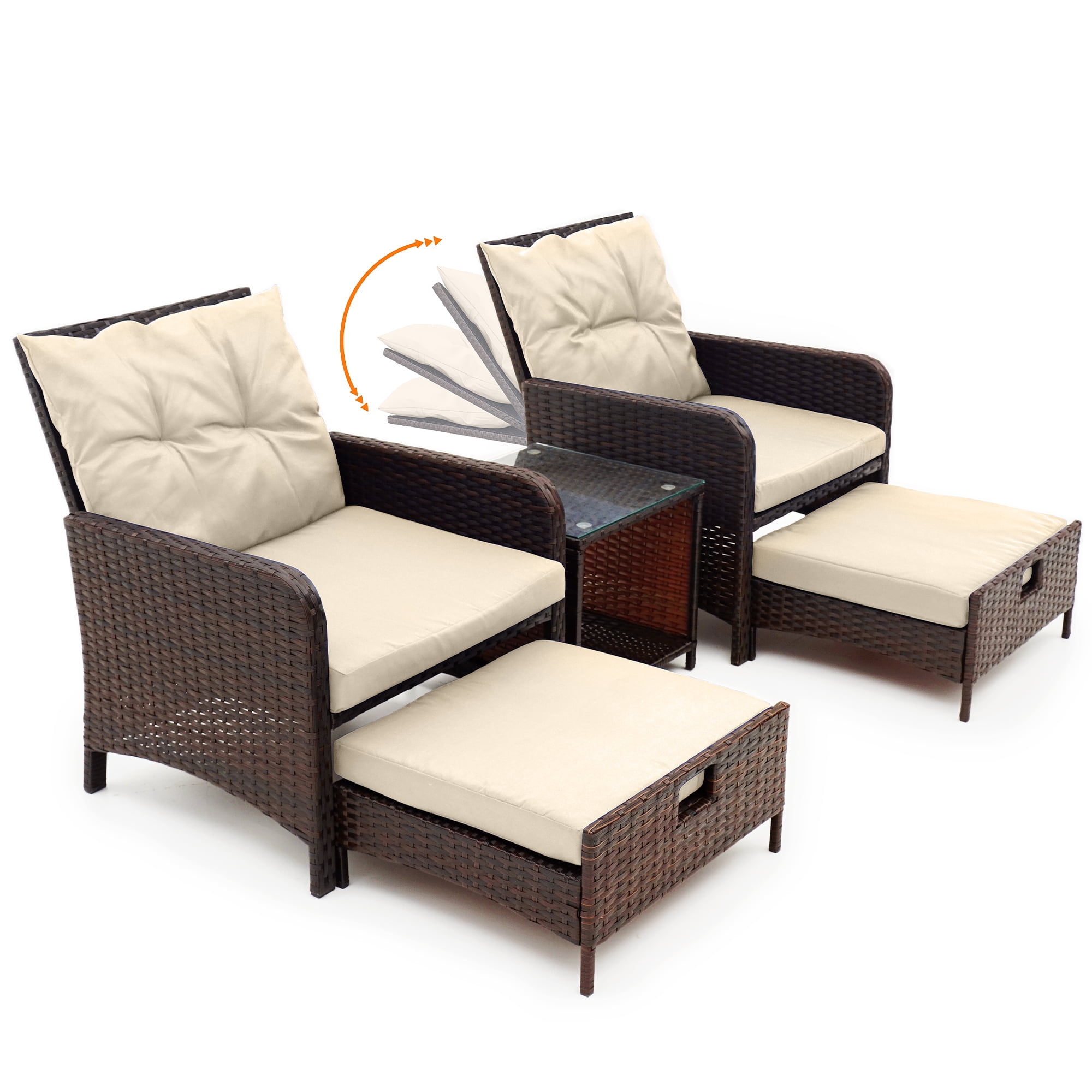 Brefac Outdoor 5 PCS Steel Patio Furniture Set with 6 Angles Adjustable ...