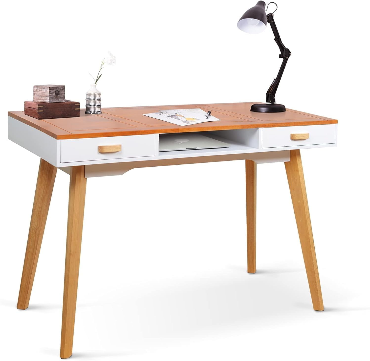 Brefhome Solid Wood Writing Desk with 2 Drawers, 42.5" Long Home Office ...