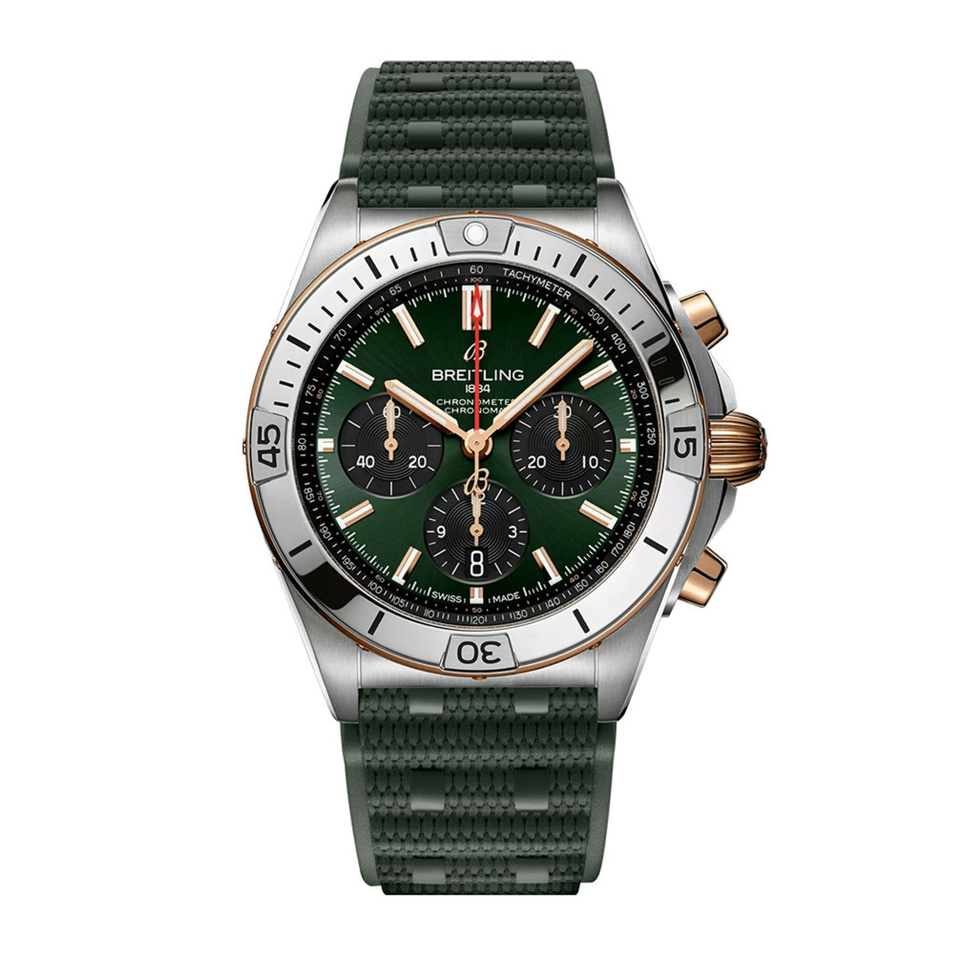 Breitling Chronomat B01 42 Automatic Chronograph Green Dial 18K Rose ...