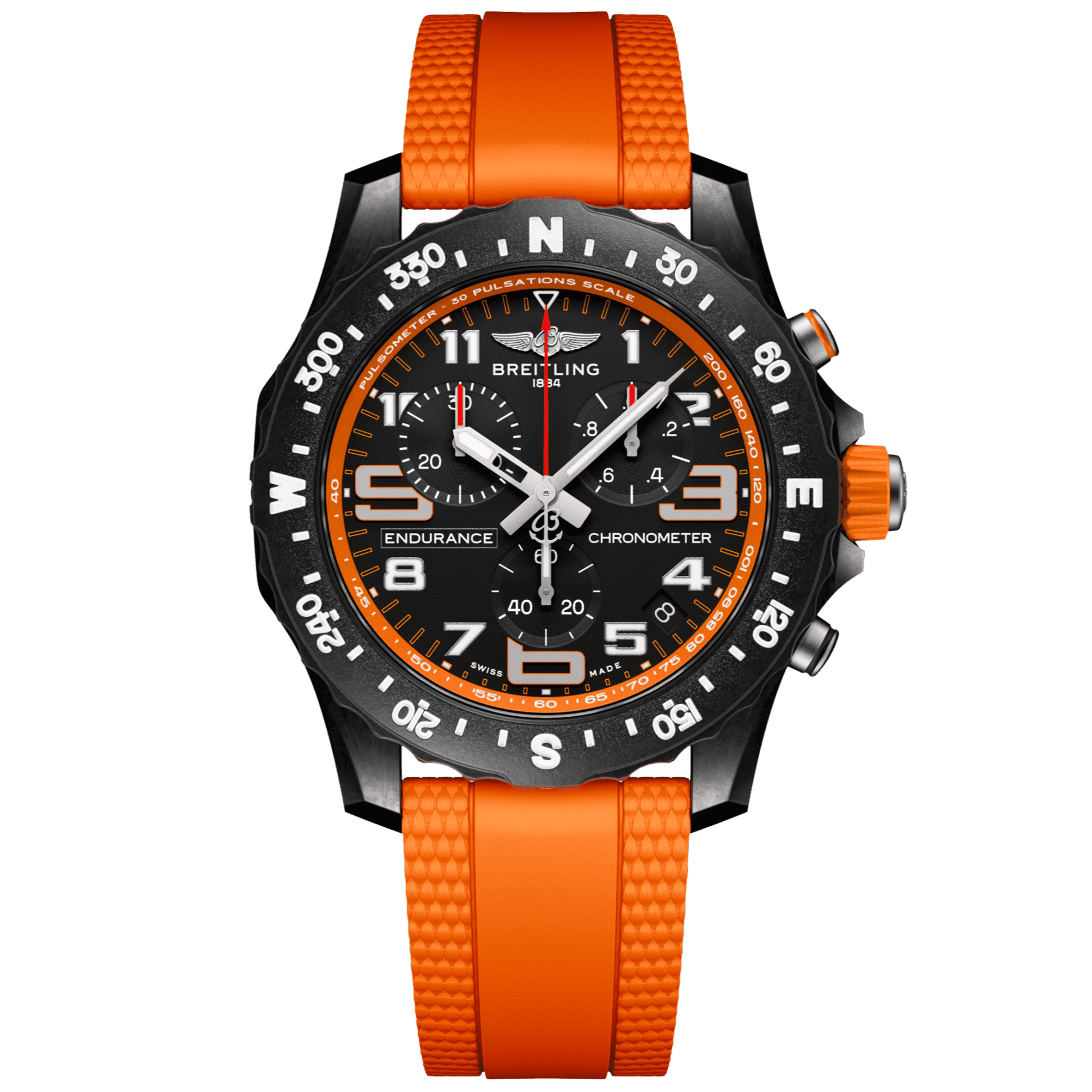 Breitling Endurance Pro 44 Quartz Chronograph Black Dial Orange Rubber ...