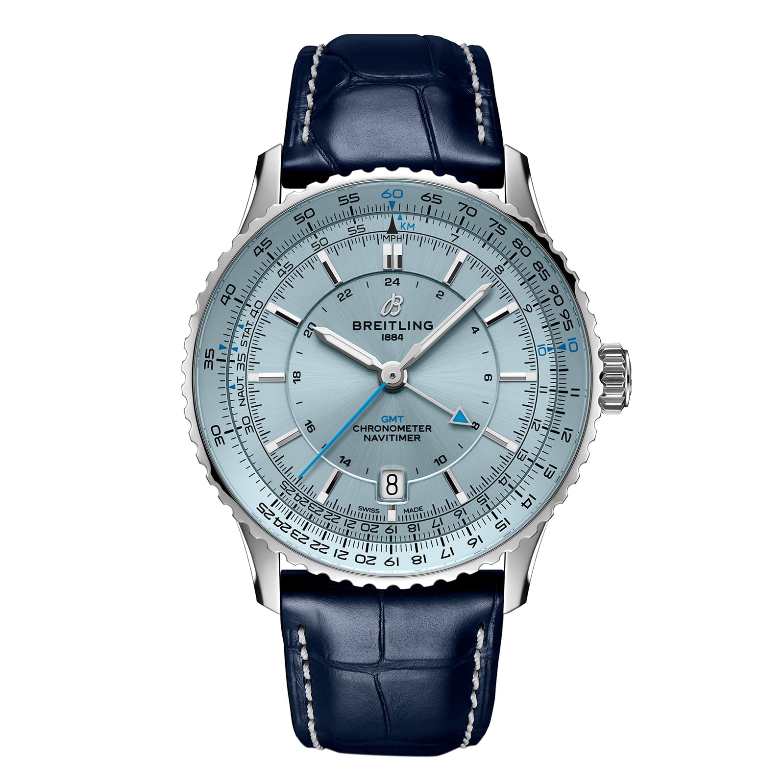 Breitling Navitimer Automatic 41 GMT Blue Dial Leather Strap Men's ...