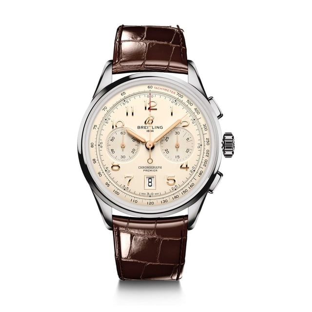 Breitling Premier B01 Chronograph 42 Automatic Cream Dial Brown Leather ...