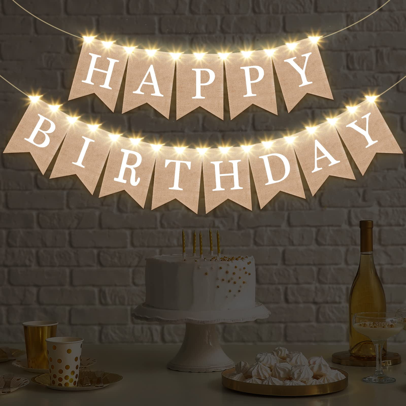 Breling 2 Pieces PriNst Burlap Happy Birthday Banner Flags 2 Pieces ...