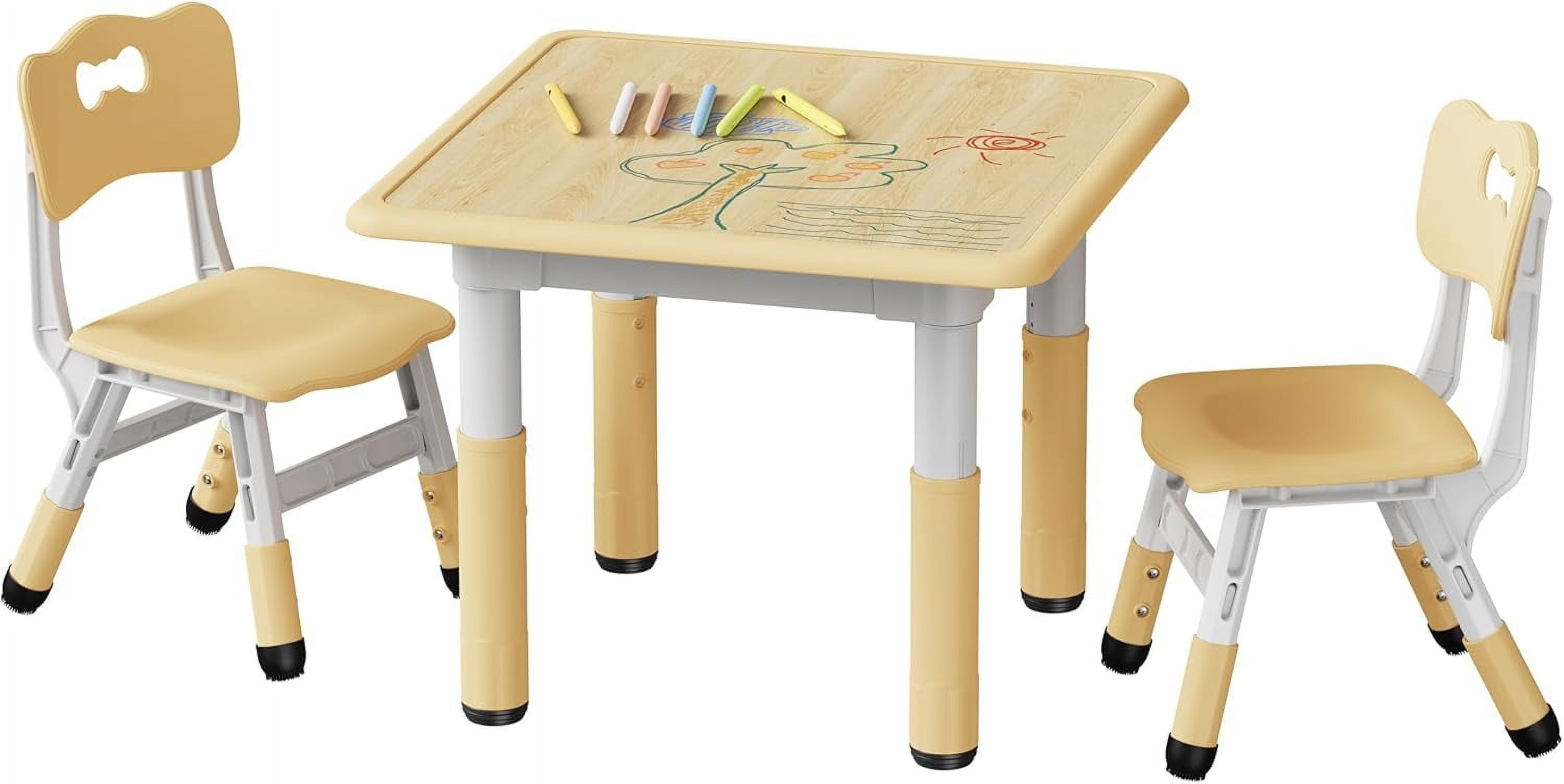 Brelley Kids Table and 2 Chairs Set, Height Adjustable Toddler Desk and ...