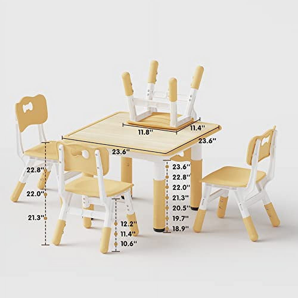 Brelley Kids Table and 4 Chairs Set, Height Adjustable Toddler Table ...