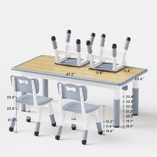Brelley Kids Table and 4 Chairs Set, Height Adjustable Toddler Table ...