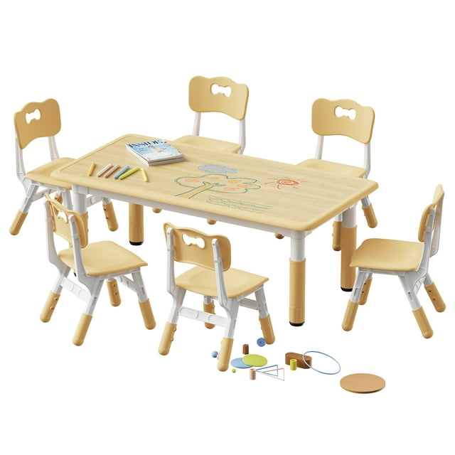 MAVINEX Kids Activity & Dining Table Set, 6 Chairs, Adjustable Height ...
