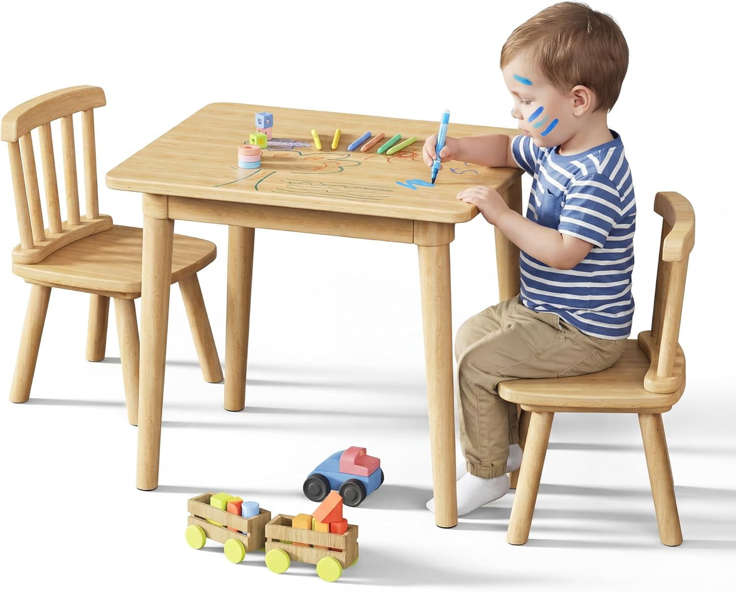 Brelley Solid Wood Kids Table and 2 Chairs Set, Toddler Desk 23.6" L x ...