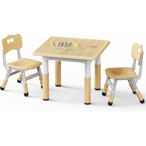 Brelley Table and 2 Chairs Set, Height Adjustable Toddler Desk and ...