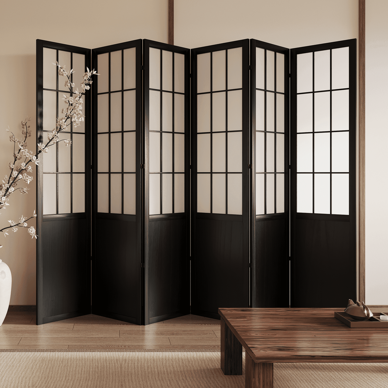 Breltam 6 Panels Japanese Style Room Divider, Folding Privacy Screen ...