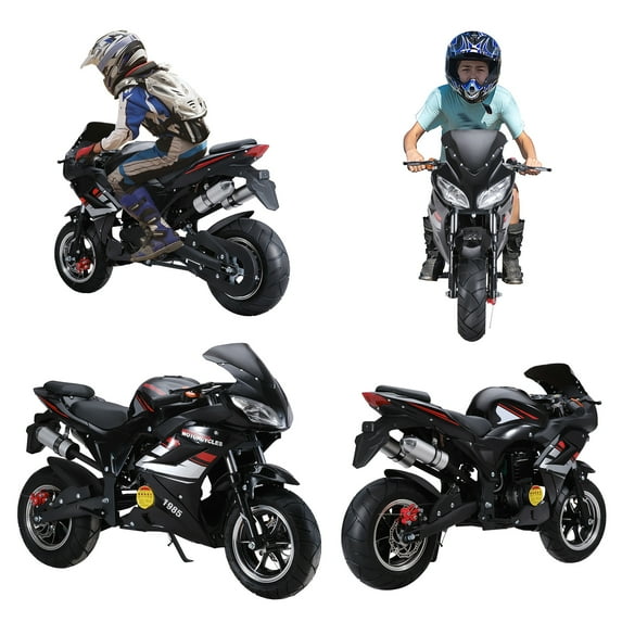 Bremoi 49cc 4-Stroke Mini Motorcycle,Pocket Gas Motorcycle with Dual Headlights, Hydraulic Shock ...