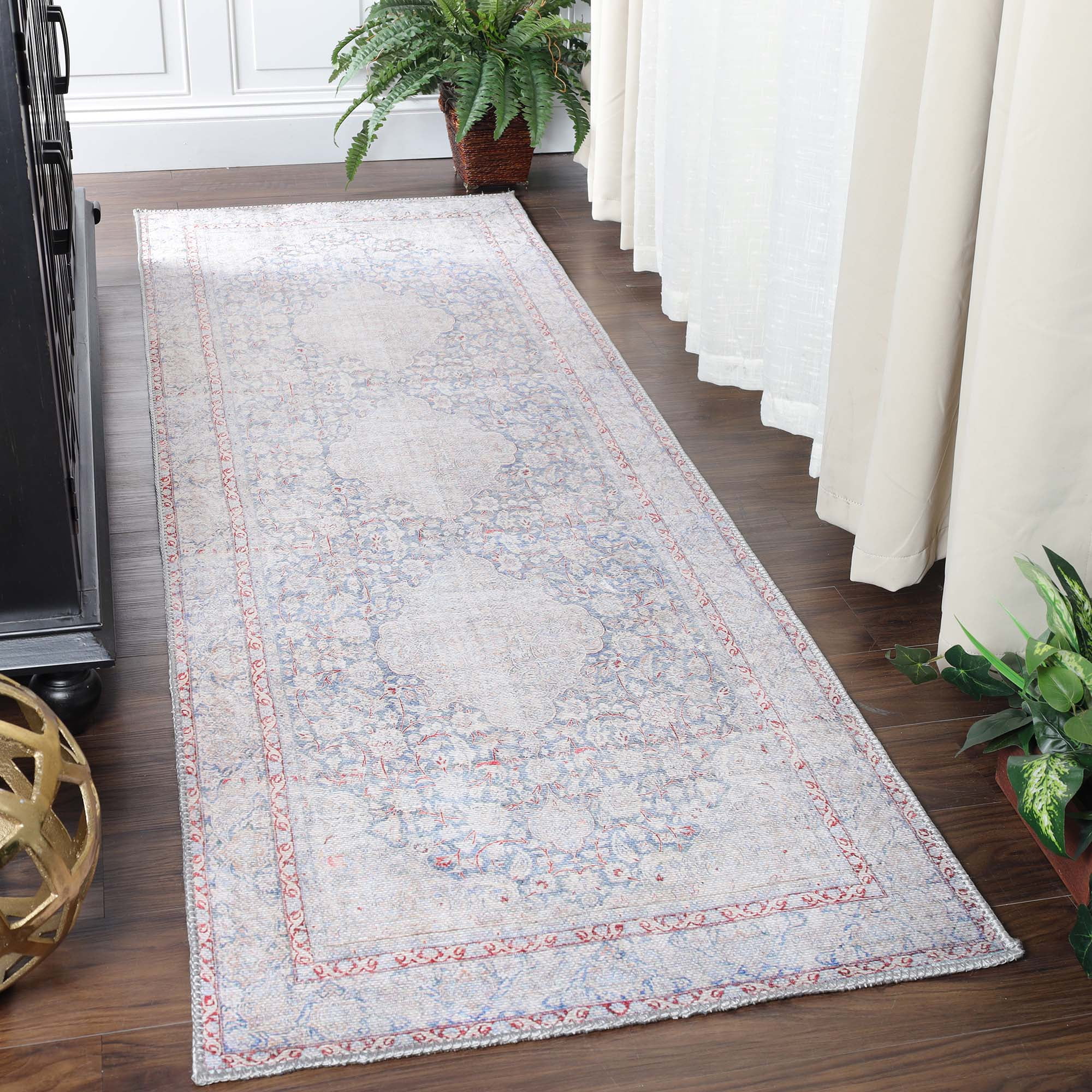 Bremond Floral Medallion Indoor Boho Runner Rug, Sapphire Blue, 2' 6" x ...