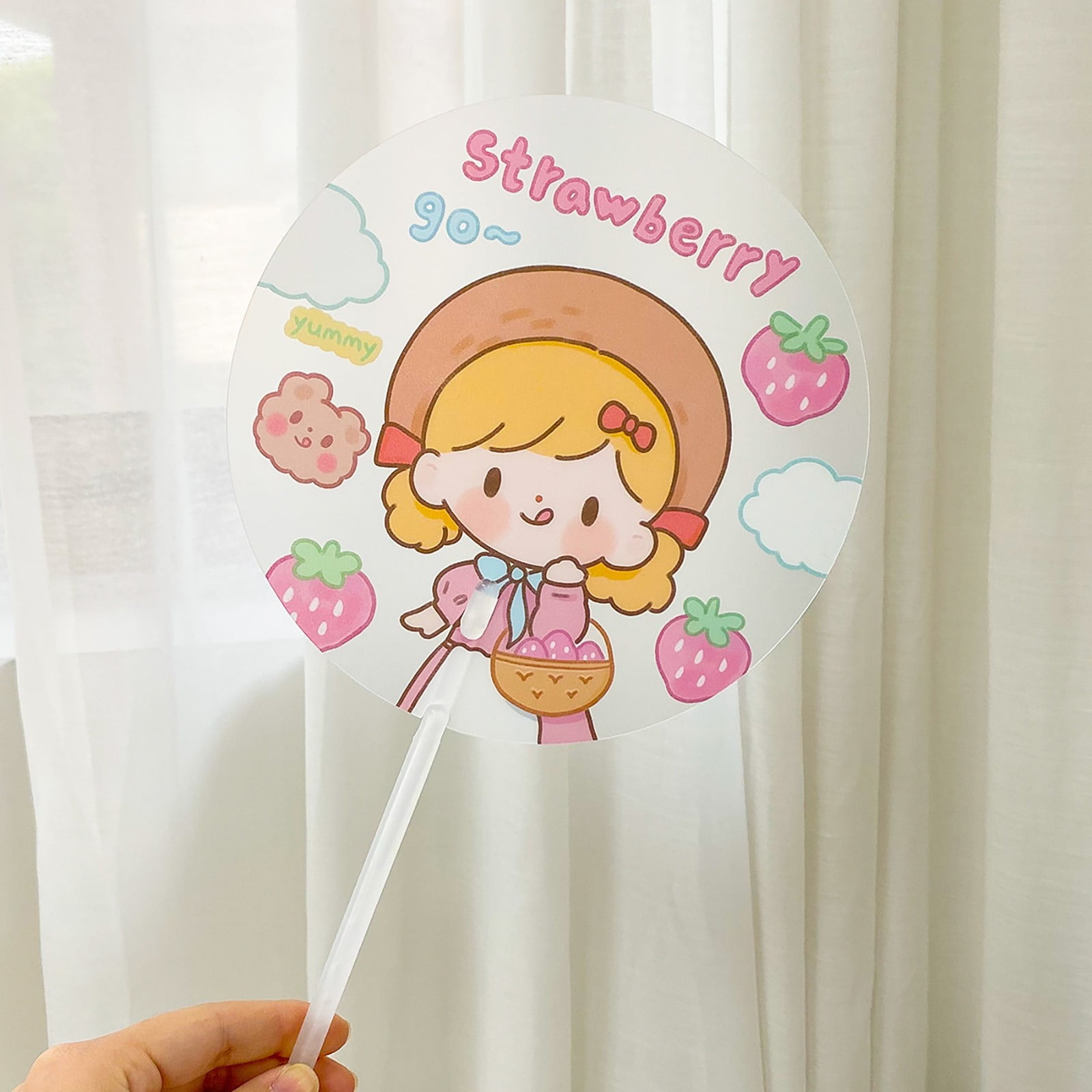 Brenberke Hand Held Six Fold Fan Cute Portable Pp Folding Fan Cartoon Hand Fan Cool Fan