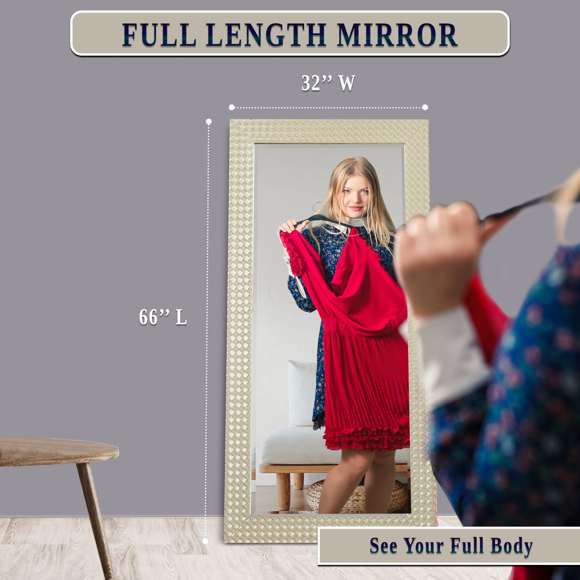 Brenda Glam Beaded Framed Leaner Mirror, Full Length Mirror for Home ...