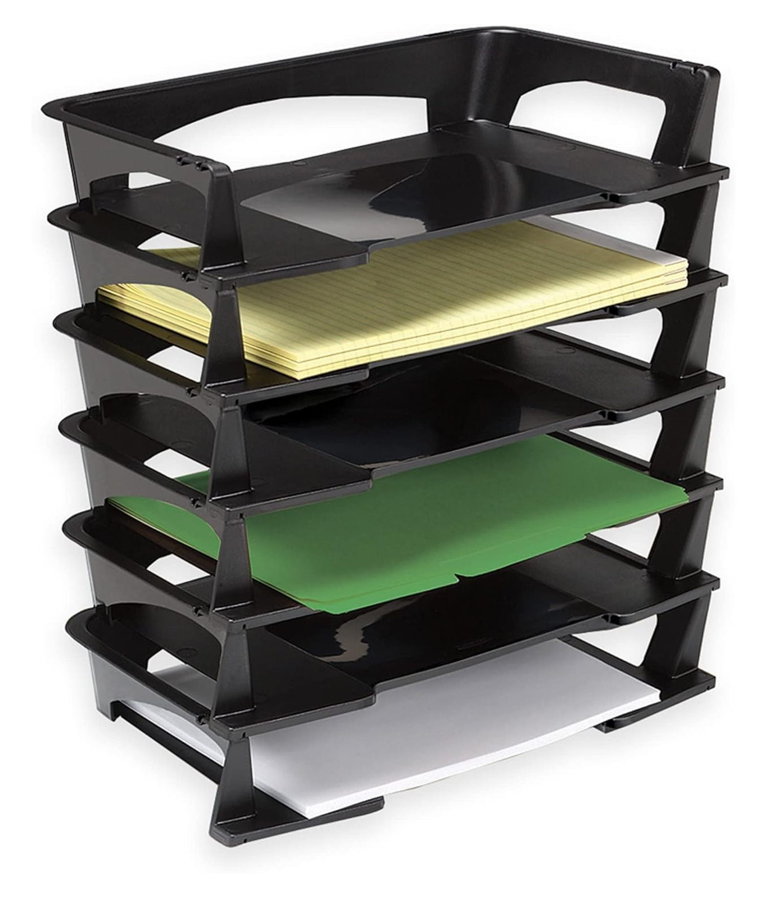 Brenton Studio Stacking Desk Trays, 2 1/2in.H x 15 1/4in.W x 8 3/4in.D, Black, Pack Of 6, 65351 ...