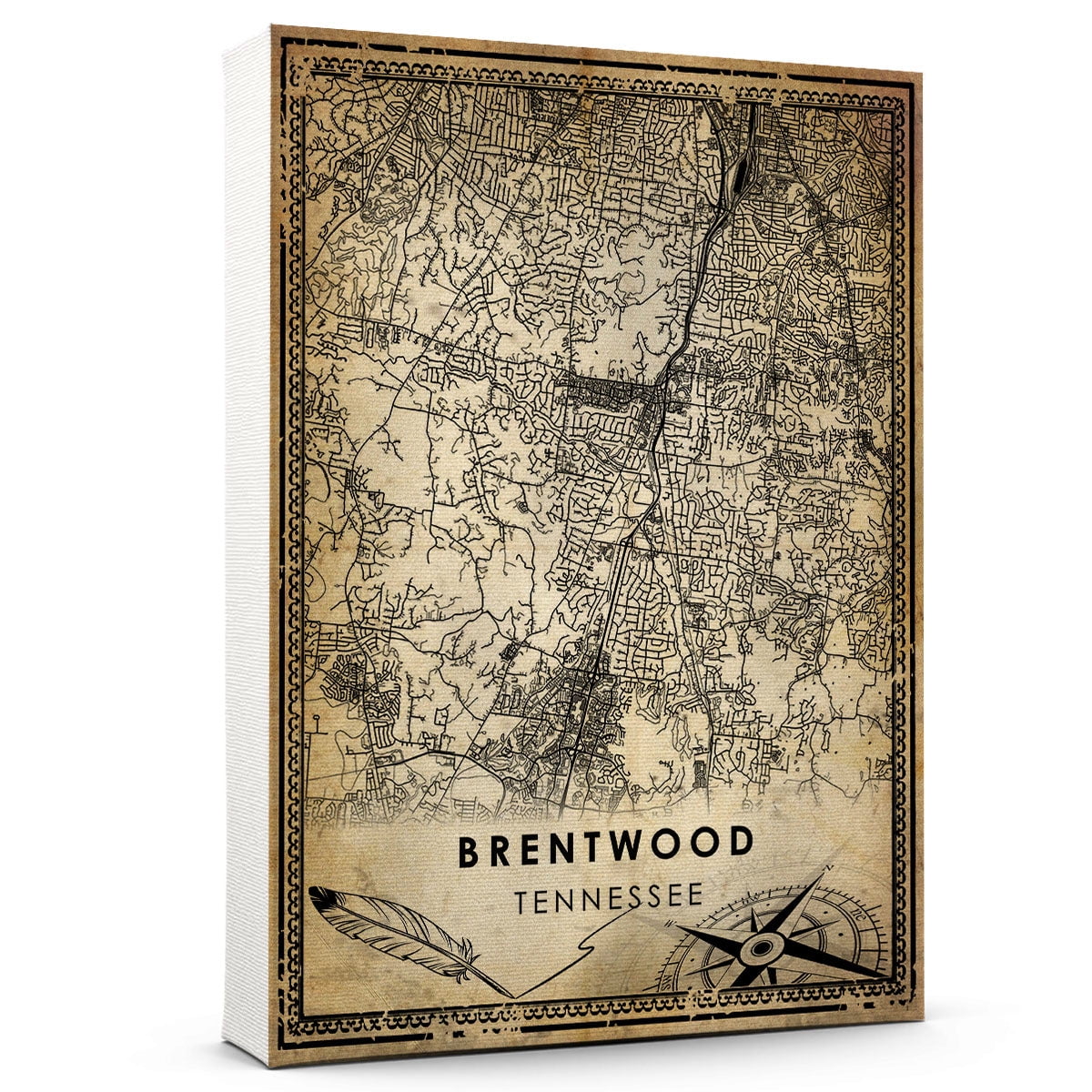 Brentwood Vintage Map Prints Canvas, Tennessee Map Art Canvas, Canvas ...