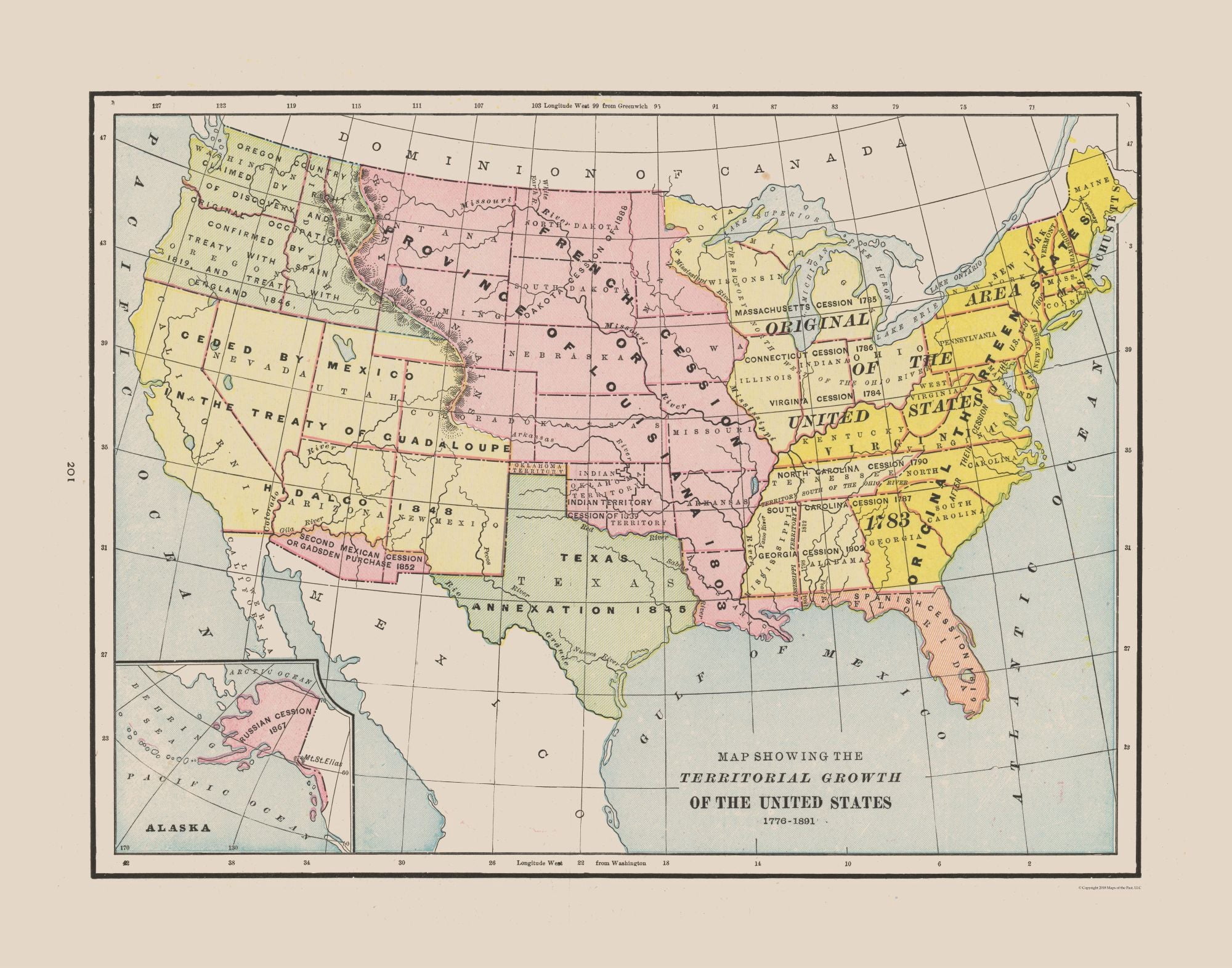 Historic State Map - United States Territorial Growth - Cram 1892 - 29. ...