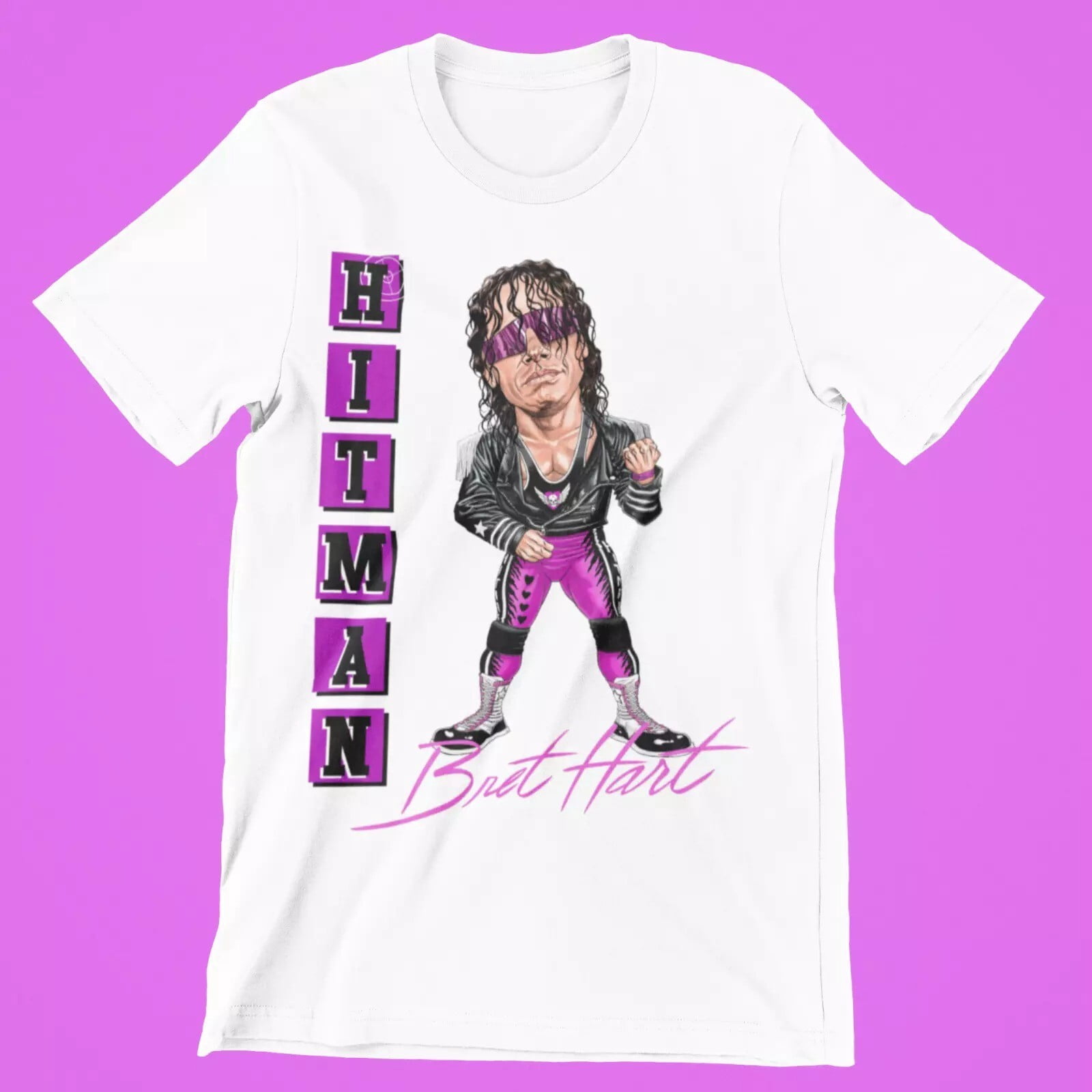Bret Hitman Hart Caricature Vintage Retro Premium Blend Graphic T-Shirt ...