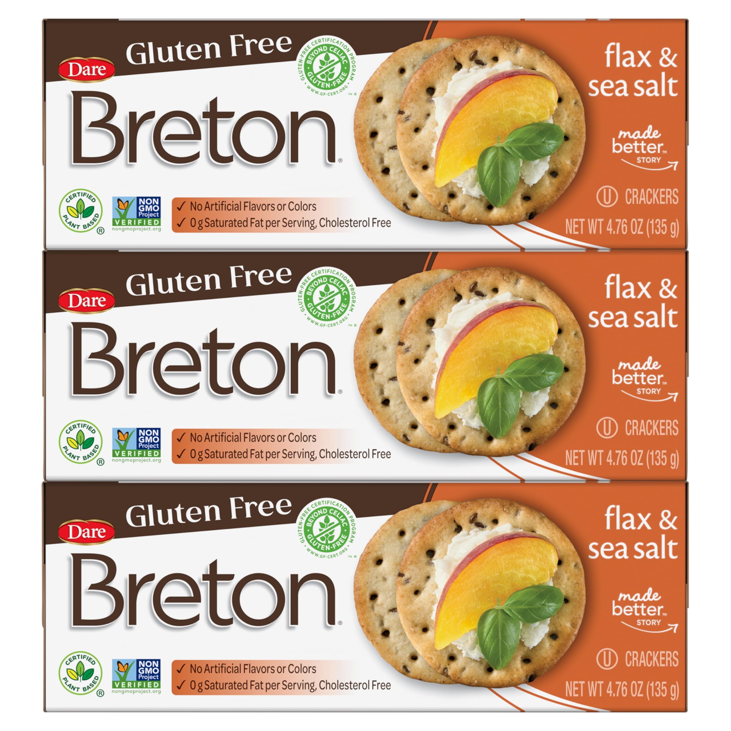 Breton Gluten Free Flax AIF9 & Sea Salt Crackers (Pack of 3) - Non-GMO ...